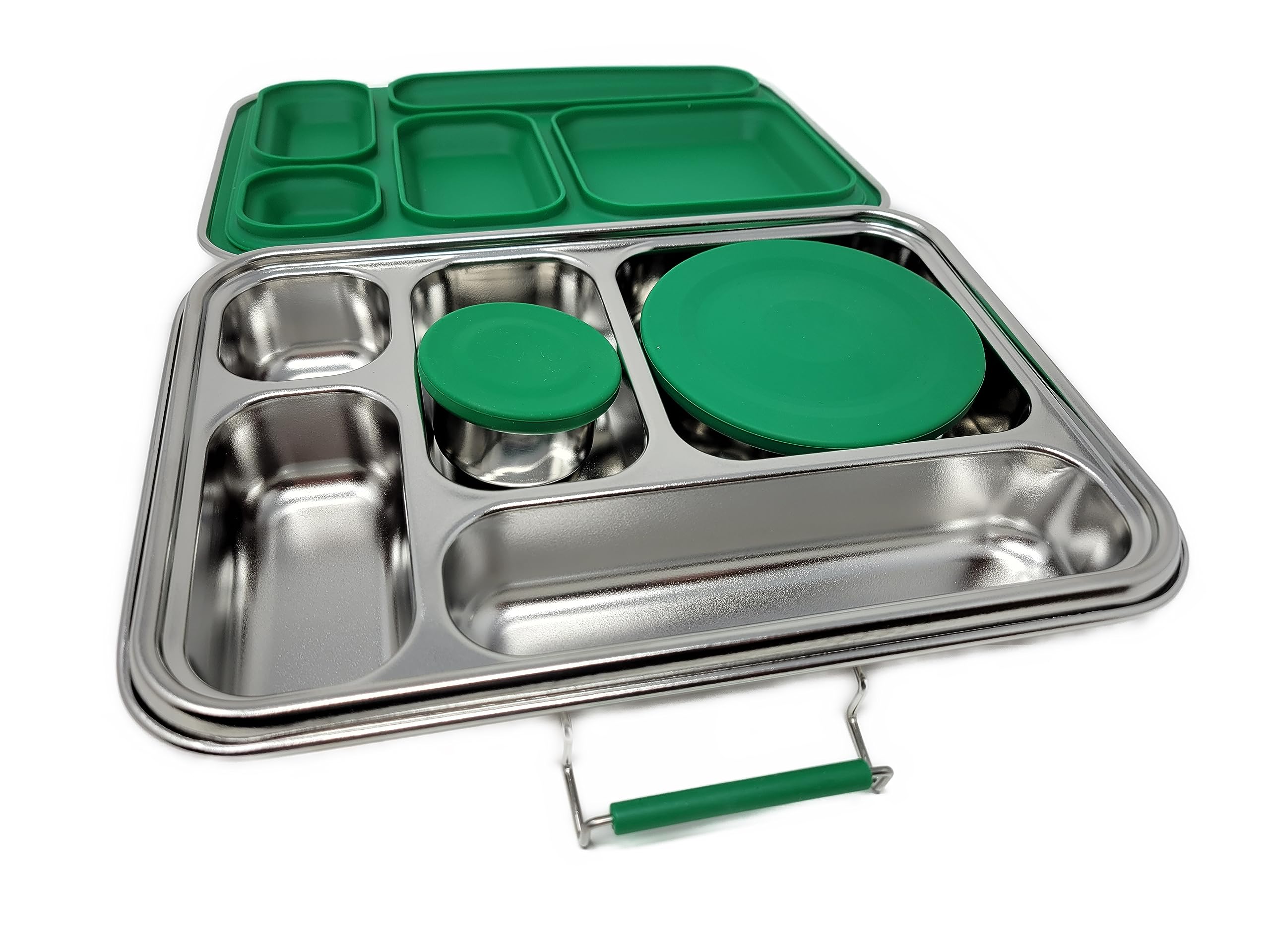 Flatbush Goods Leak Resistant Stainless Steel Bento Lunchbox with Silicone Seal, 2 Leak Proof Containers and 5 Compartments - Durable and Sustainable for Adults and Kids 5 and Older (Green), BSS1