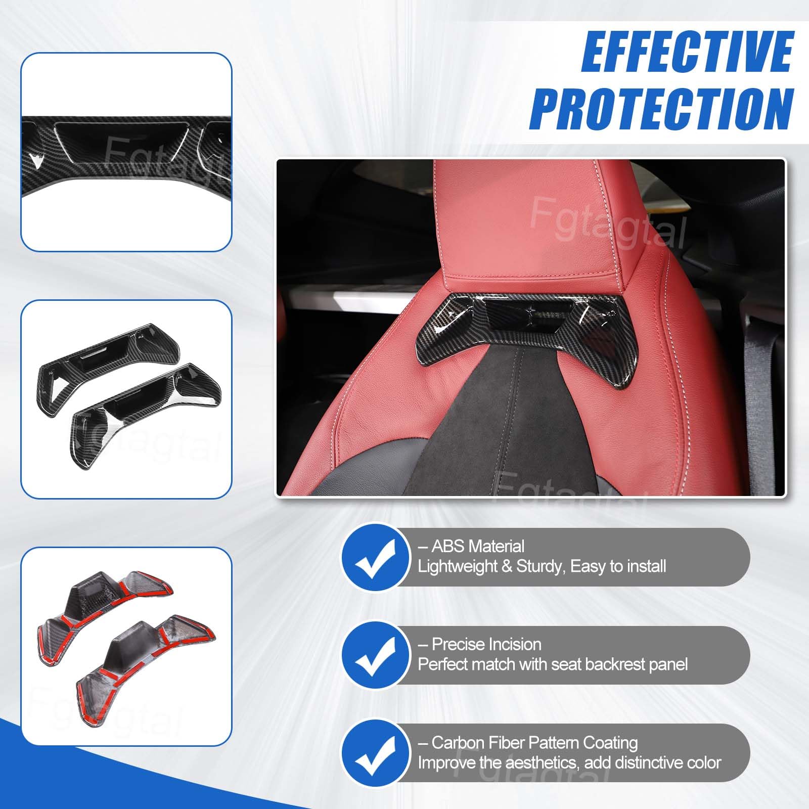 Fgtagtal Car Seat Backrest Trim Cover Fit for Toyota Supra GR A90 A91 MK5 2019-2024, ABS Seat Back Protection Cover Trim Sticker, 2 PCS (Black)
