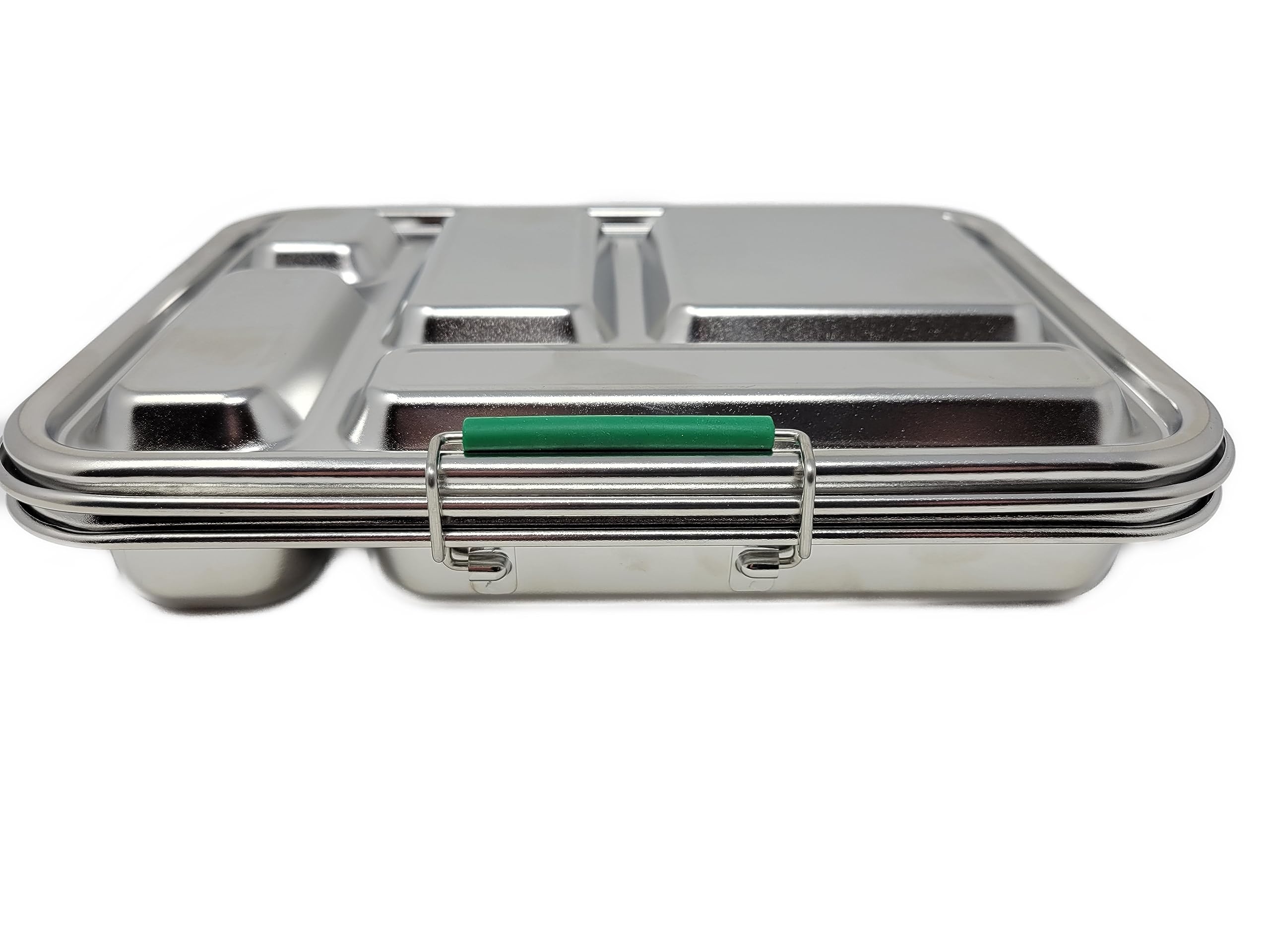 Flatbush Goods Leak Resistant Stainless Steel Bento Lunchbox with Silicone Seal, 2 Leak Proof Containers and 5 Compartments - Durable and Sustainable for Adults and Kids 5 and Older (Green), BSS1