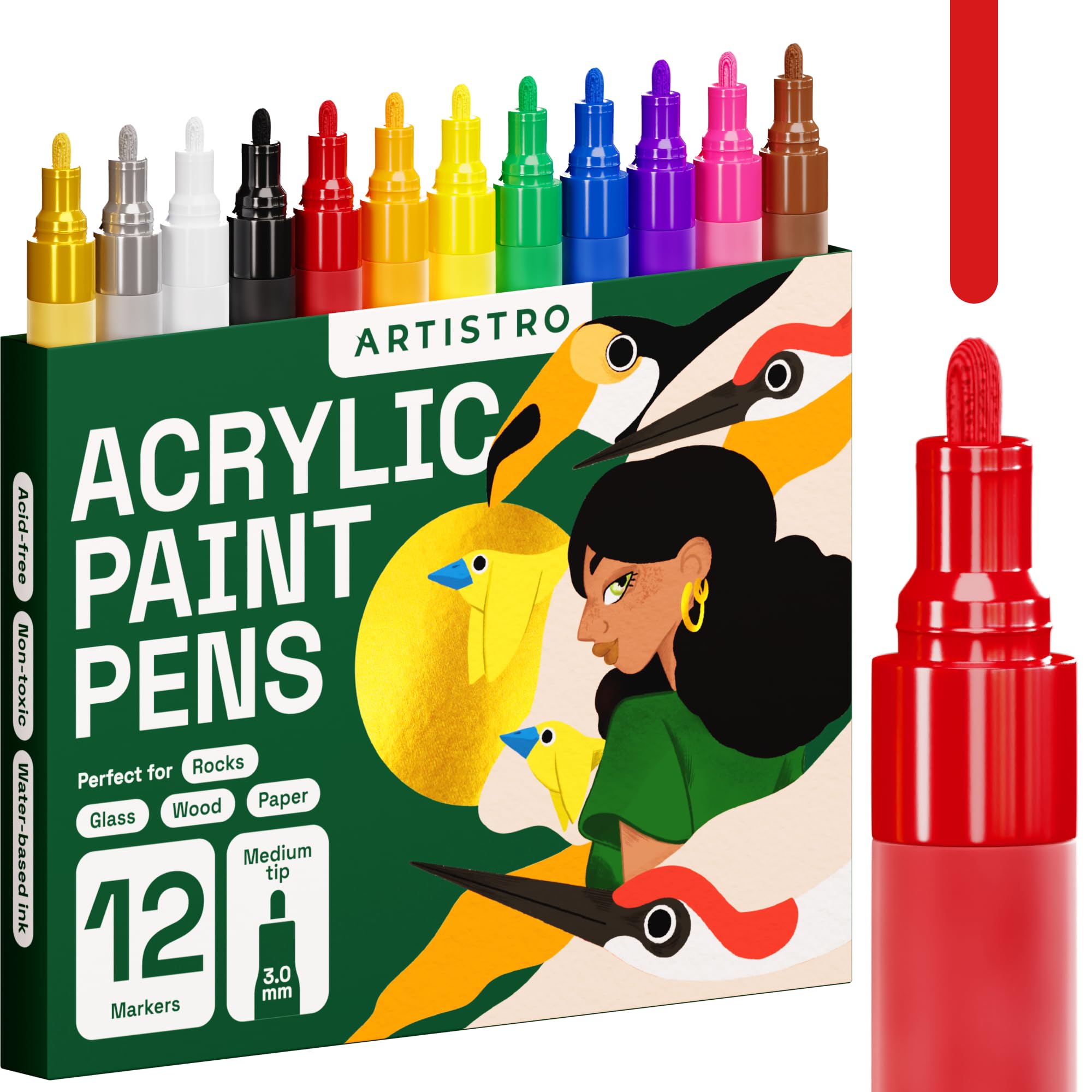 Acrylic Paint Pens for Rock Painting, Stone, Ceramic, Glass, Wood, Fabric, Canvas, Porcelain, Metal. Set Acrylic Paint Markers