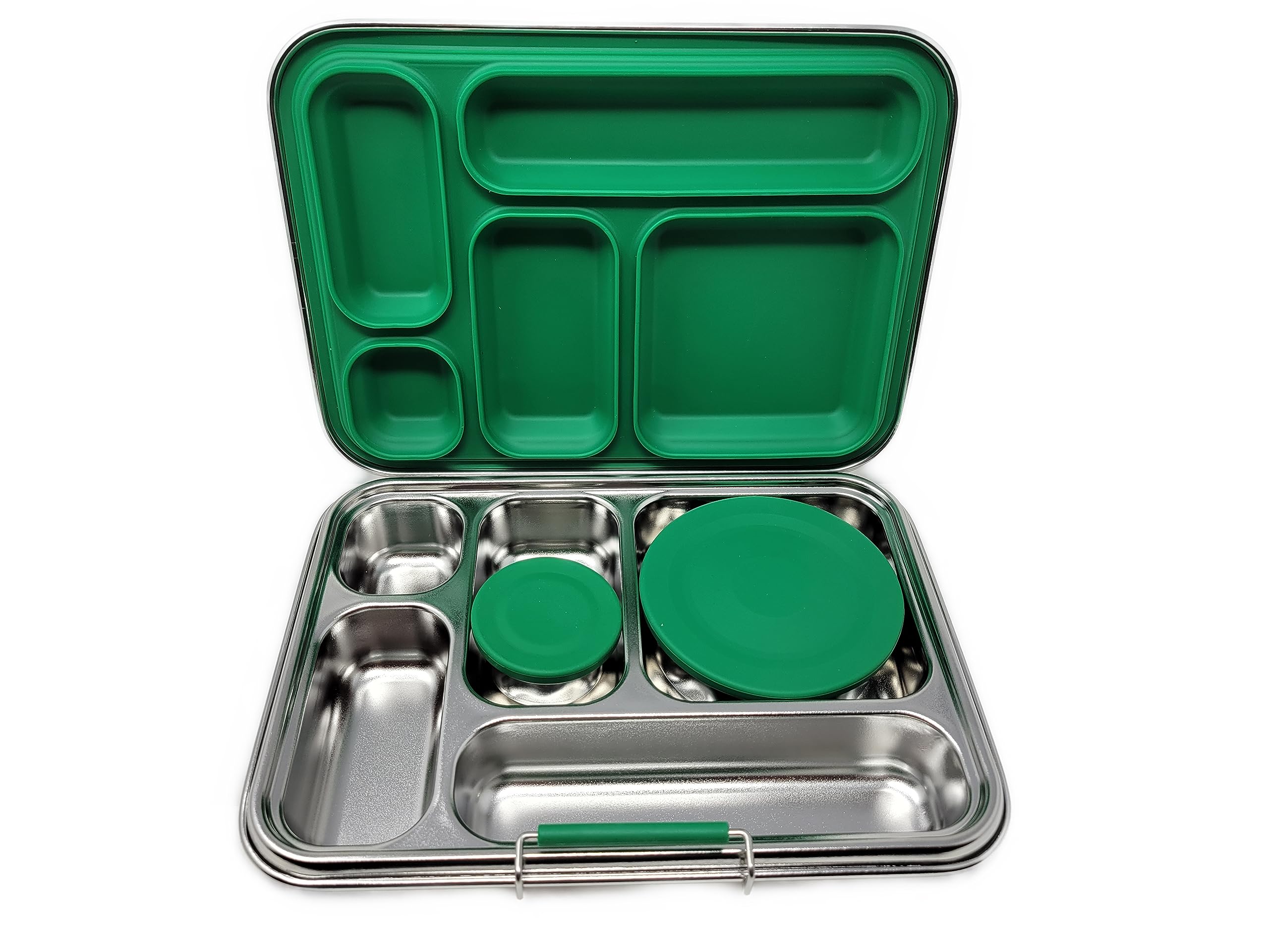 Flatbush Goods Leak Resistant Stainless Steel Bento Lunchbox with Silicone Seal, 2 Leak Proof Containers and 5 Compartments - Durable and Sustainable for Adults and Kids 5 and Older (Green), BSS1