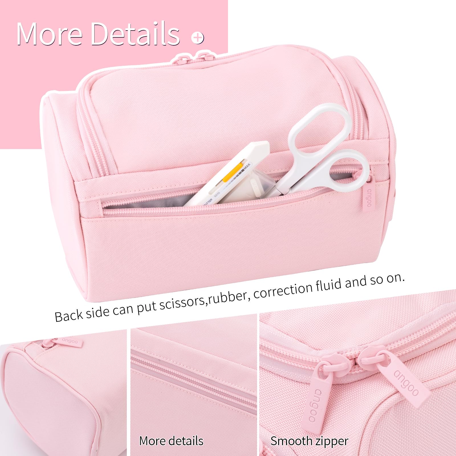 HVOMO Big Capacity Pencil Case High Large Storage Pouch Marker Pen Case Travel Simple Stationery Bag School College Office Organizer for Teens Girls Adults Student(Pink)