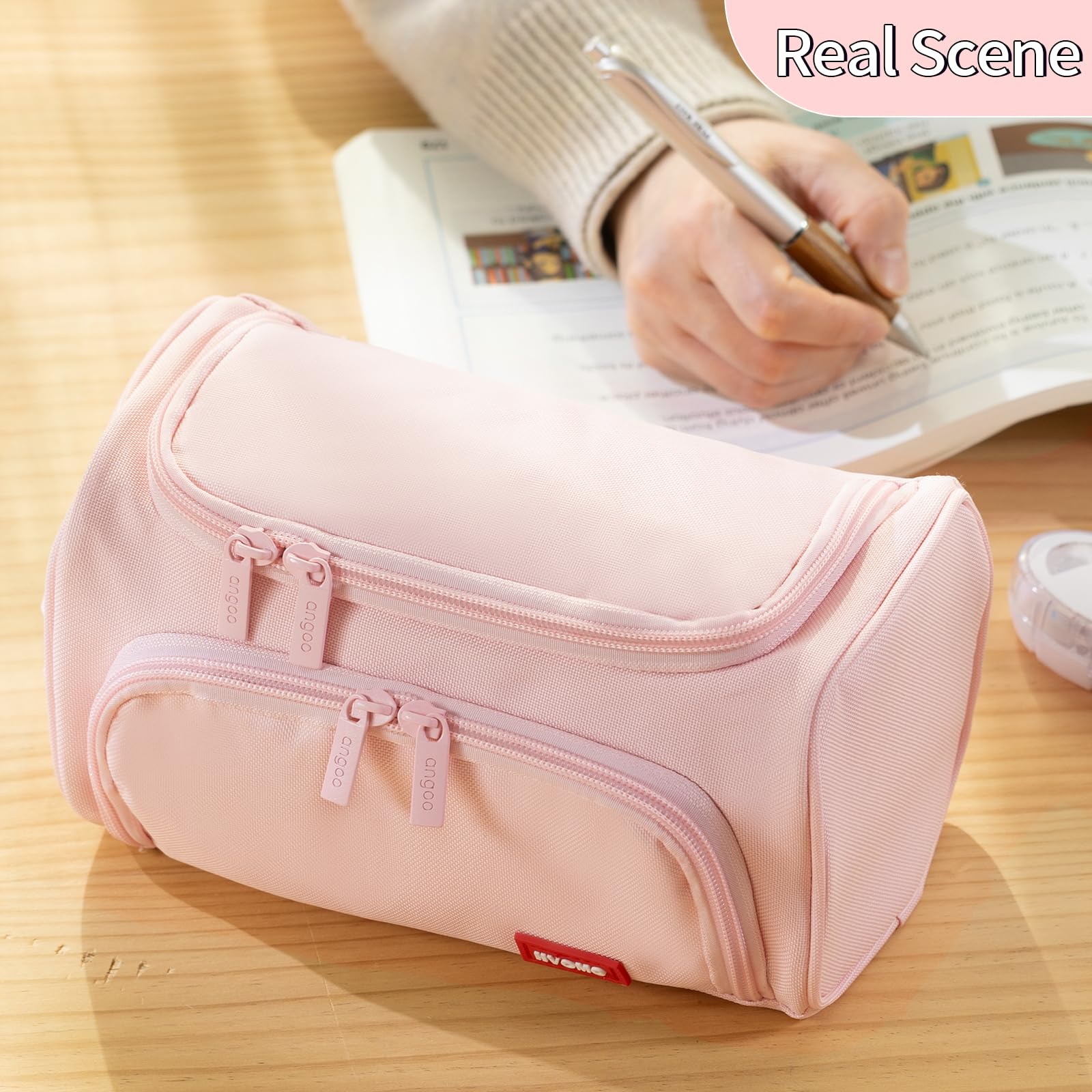 HVOMO Big Capacity Pencil Case High Large Storage Pouch Marker Pen Case Travel Simple Stationery Bag School College Office Organizer for Teens Girls Adults Student(Pink)