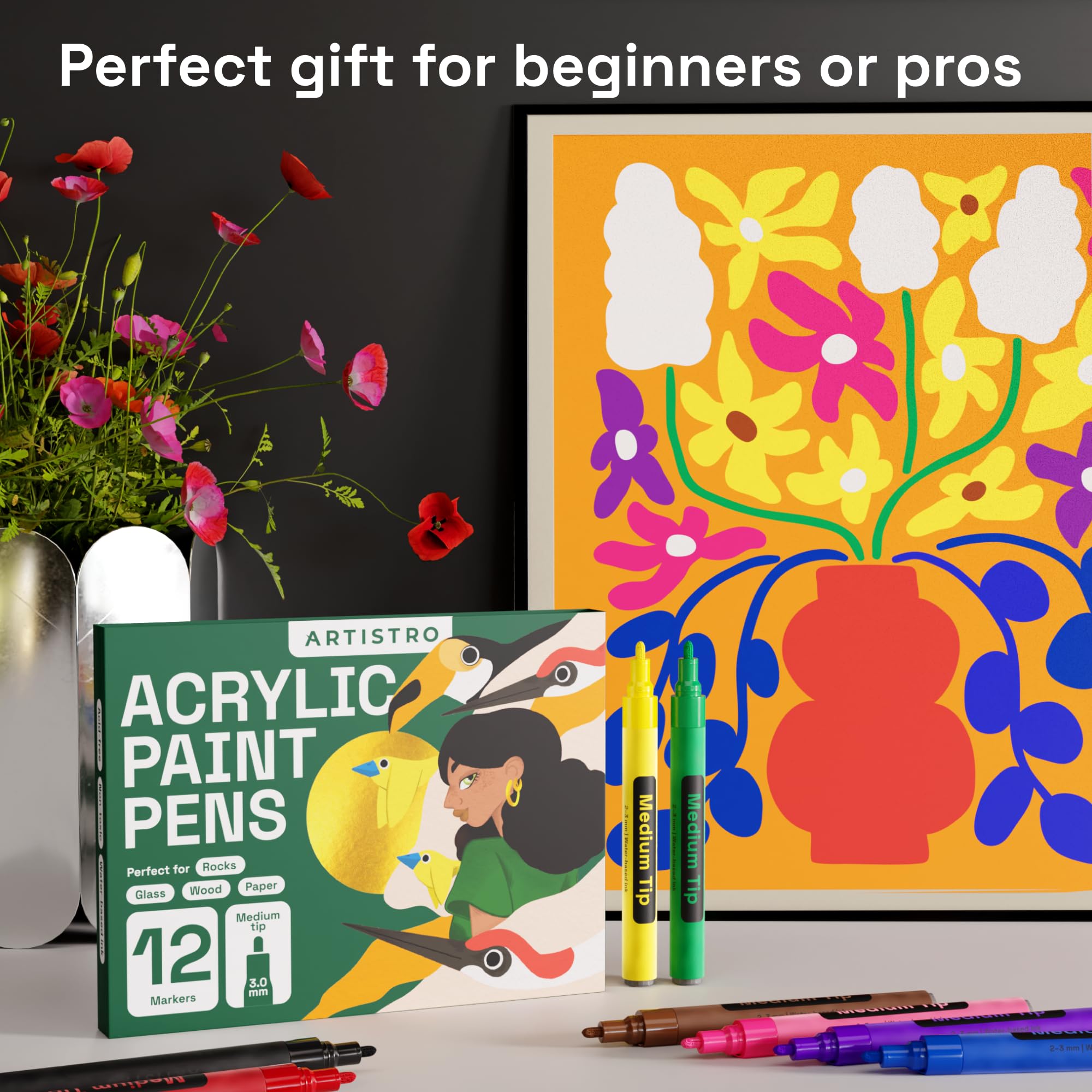 Acrylic Paint Pens for Rock Painting, Stone, Ceramic, Glass, Wood, Fabric, Canvas, Porcelain, Metal. Set Acrylic Paint Markers