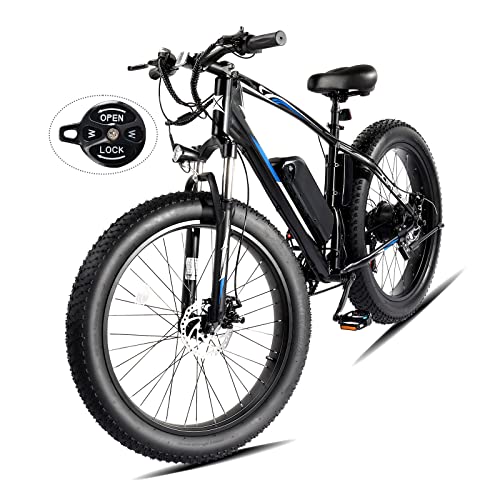 PEXMOR Electric Bike for Adult, 26" Fat Tire Electric Mountain Bike 500W EBike 48V 13AH Removable Battery, 20MPH Adult Electric Bicycle Lockable Suspension Fork, Beach Snow E-Bike Shimano 7 Speed