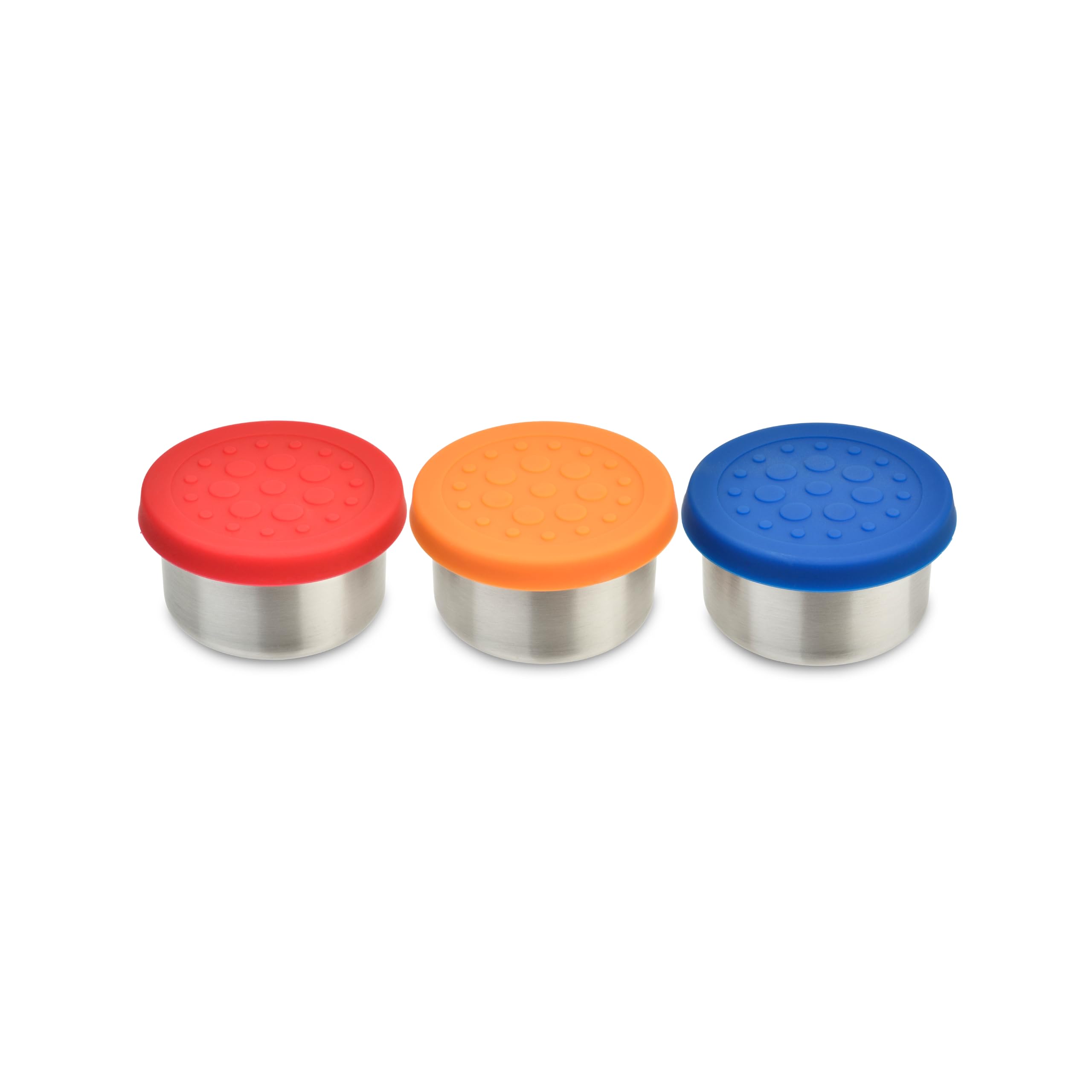 LunchBots Tiny Dips Condiment Containers - Set of 3 - Perfect Portion Cups - Spill Proof Lunch Box Sauce Container with Lid - Food Grade Stainless Steel - 1.5oz - Dishwasher Safe - Assorted Lids