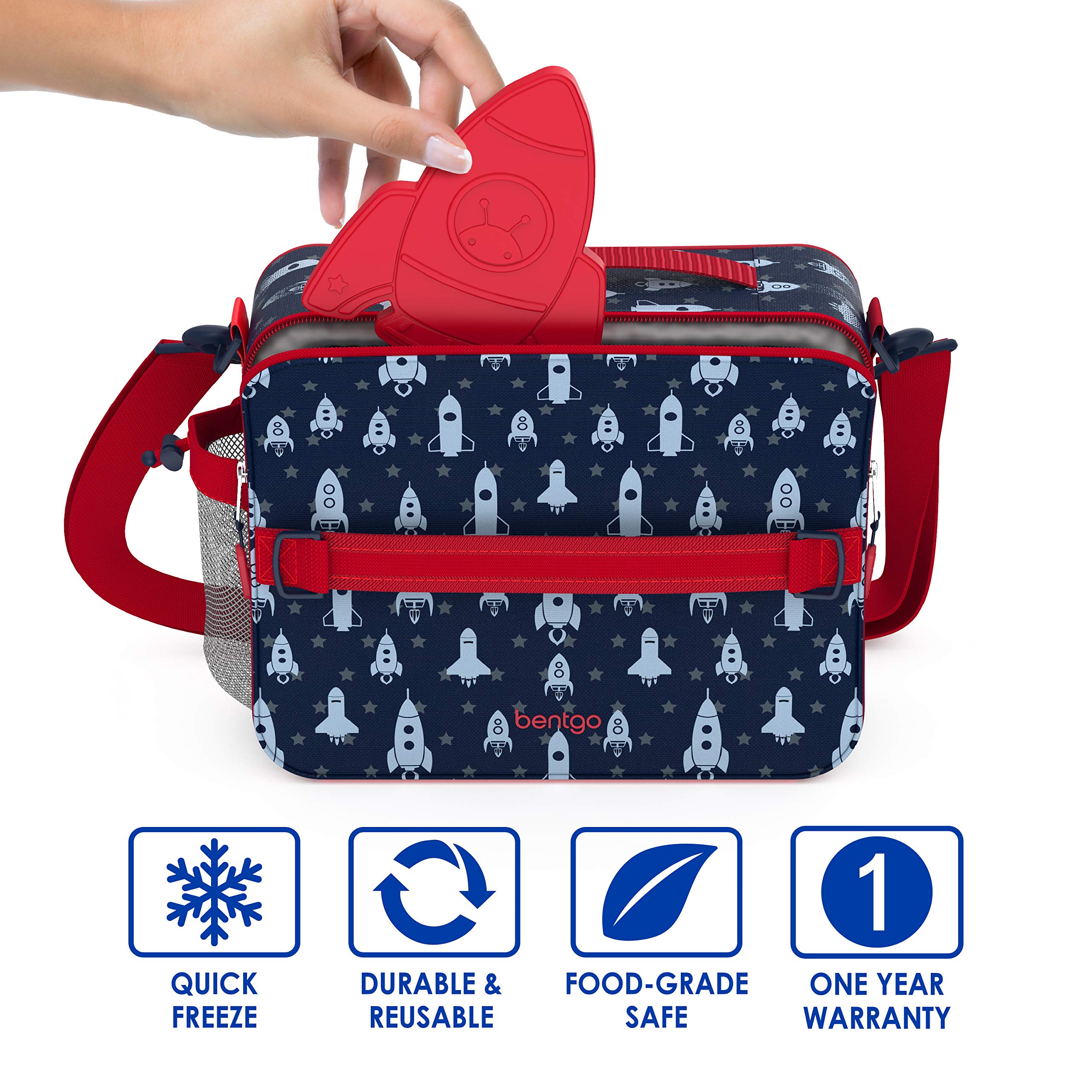 Bentgo Buddies Reusable Ice Packs - Slim Ice Packs for Lunch Boxes, Lunch Bags, and Coolers - Multicolored 4-Pack (Rocket)