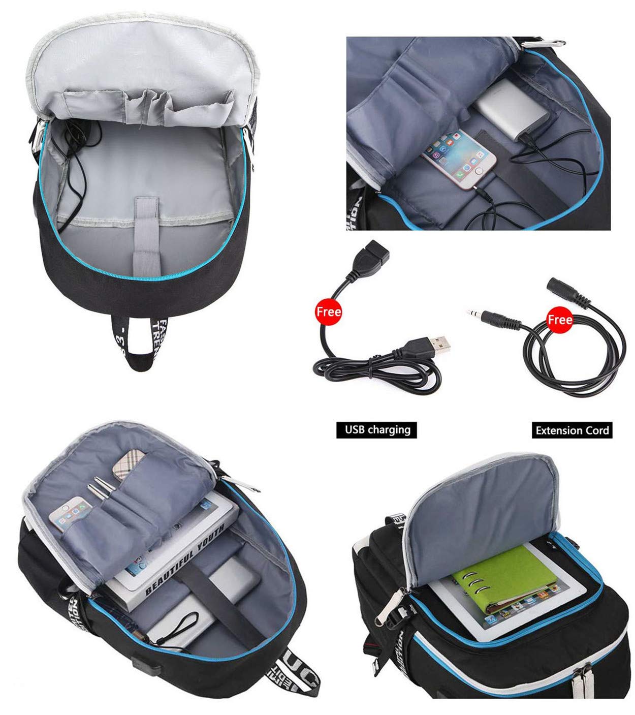 WANHONGYUE SOULEATER Anime Rucksack Schoolbag Laptop Backpack with USB Charging Port and Headphone Jack /5