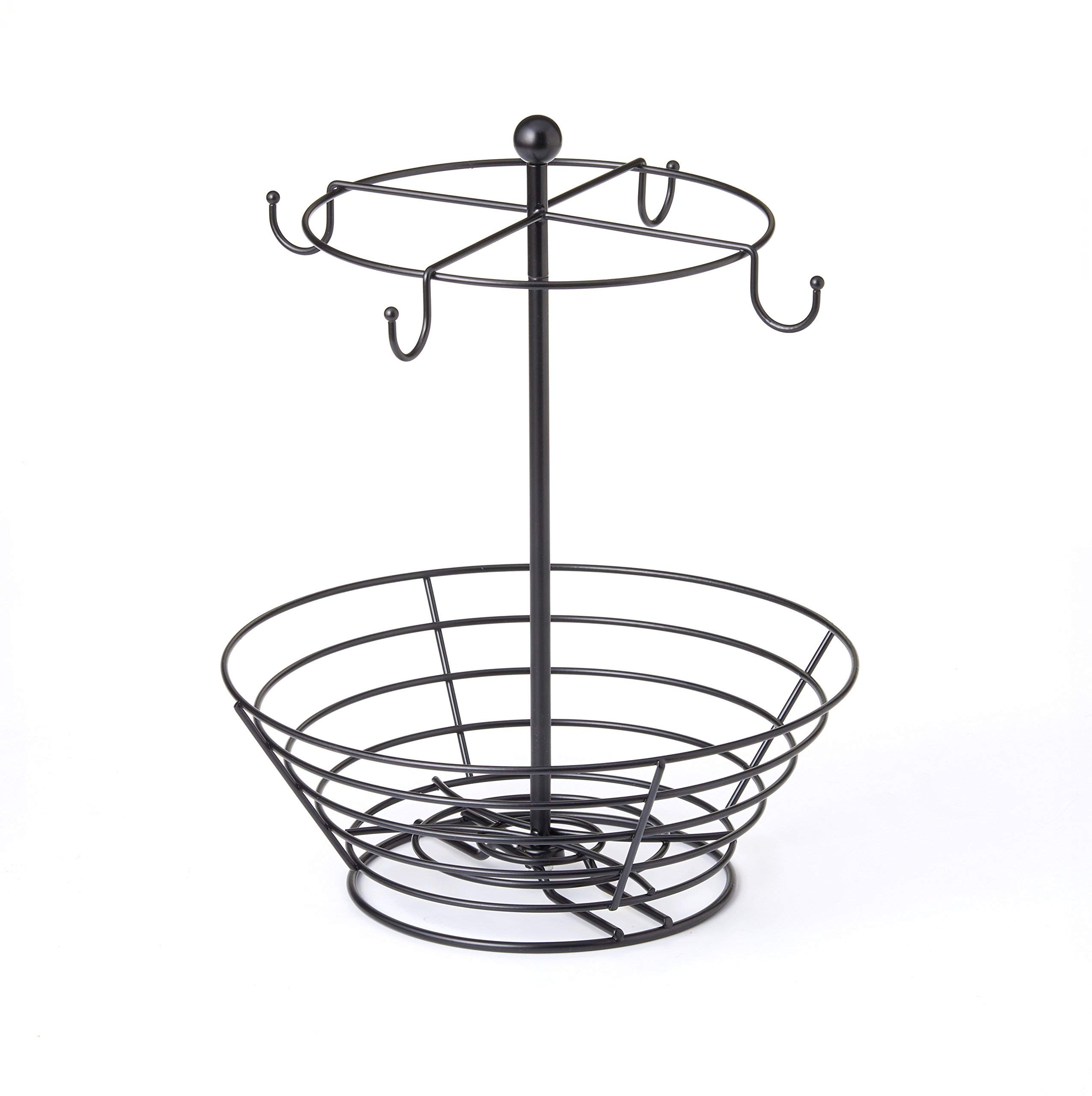 Nifty Coffee Pod & Mug Carousel – Holds 4 Cups, Capsule Storage, Spins 360-Degrees, Lazy Susan Platform, Modern Black Steel, Home or Office Kitchen Counter Organizer