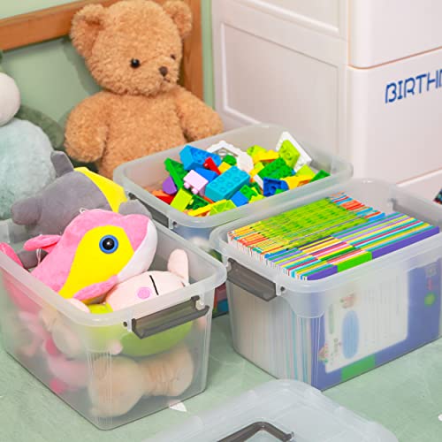 Citylife 4 Pcs 5.3 QT & 4 Pcs 8.5 QT Storage Bins with Lids Clear Plastic Bins with Grey Handle Stackable Storage Containers for Organizing