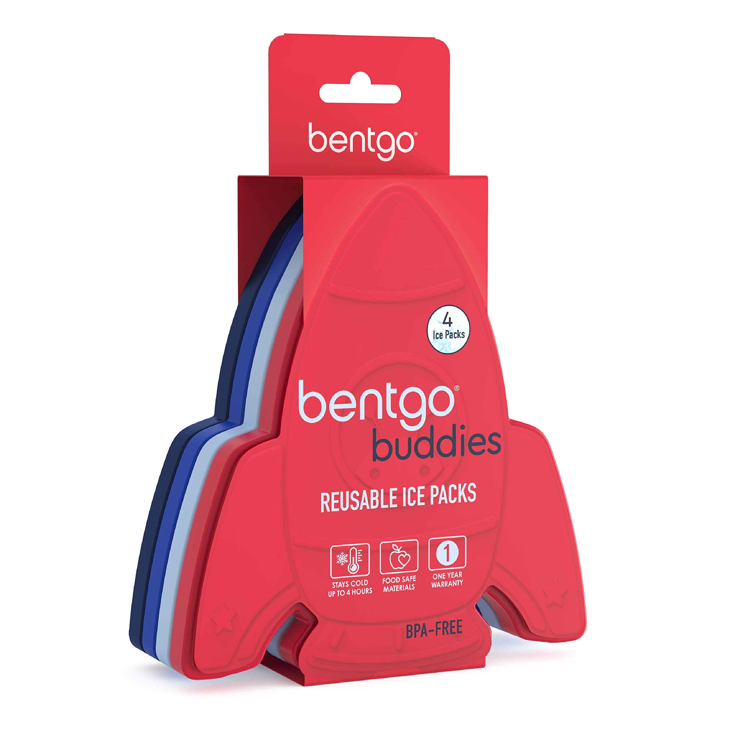 Bentgo Buddies Reusable Ice Packs - Slim Ice Packs for Lunch Boxes, Lunch Bags, and Coolers - Multicolored 4-Pack (Rocket)