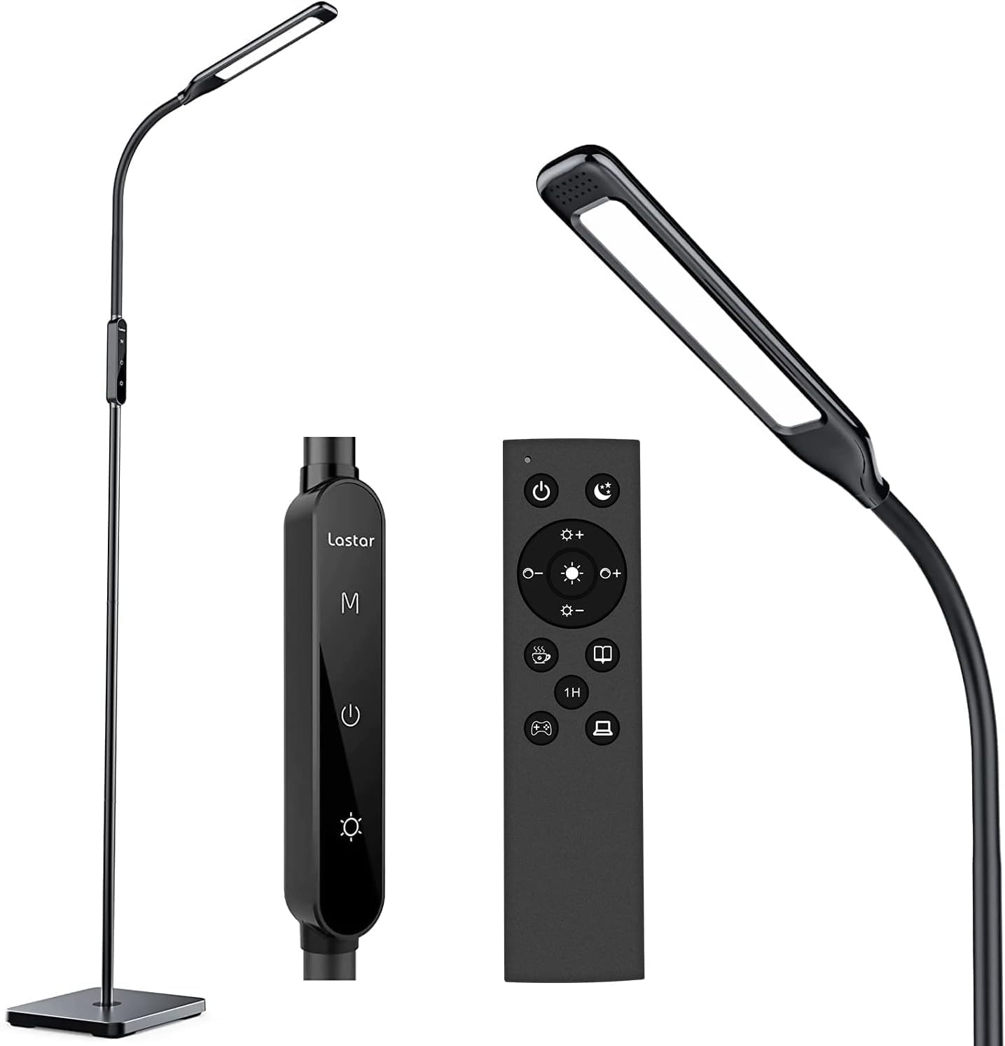 LED Floor Lamp, Laster Reading Standing Lamps with Remote and Touch Control for Living Room, Bedroom, Office with 4 Color Temperature & 4 Brightness Levels, 1H Timer & Memory Function