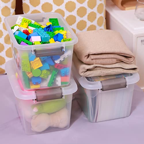 Citylife 4 Pcs 5.3 QT & 4 Pcs 8.5 QT Storage Bins with Lids Clear Plastic Bins with Grey Handle Stackable Storage Containers for Organizing