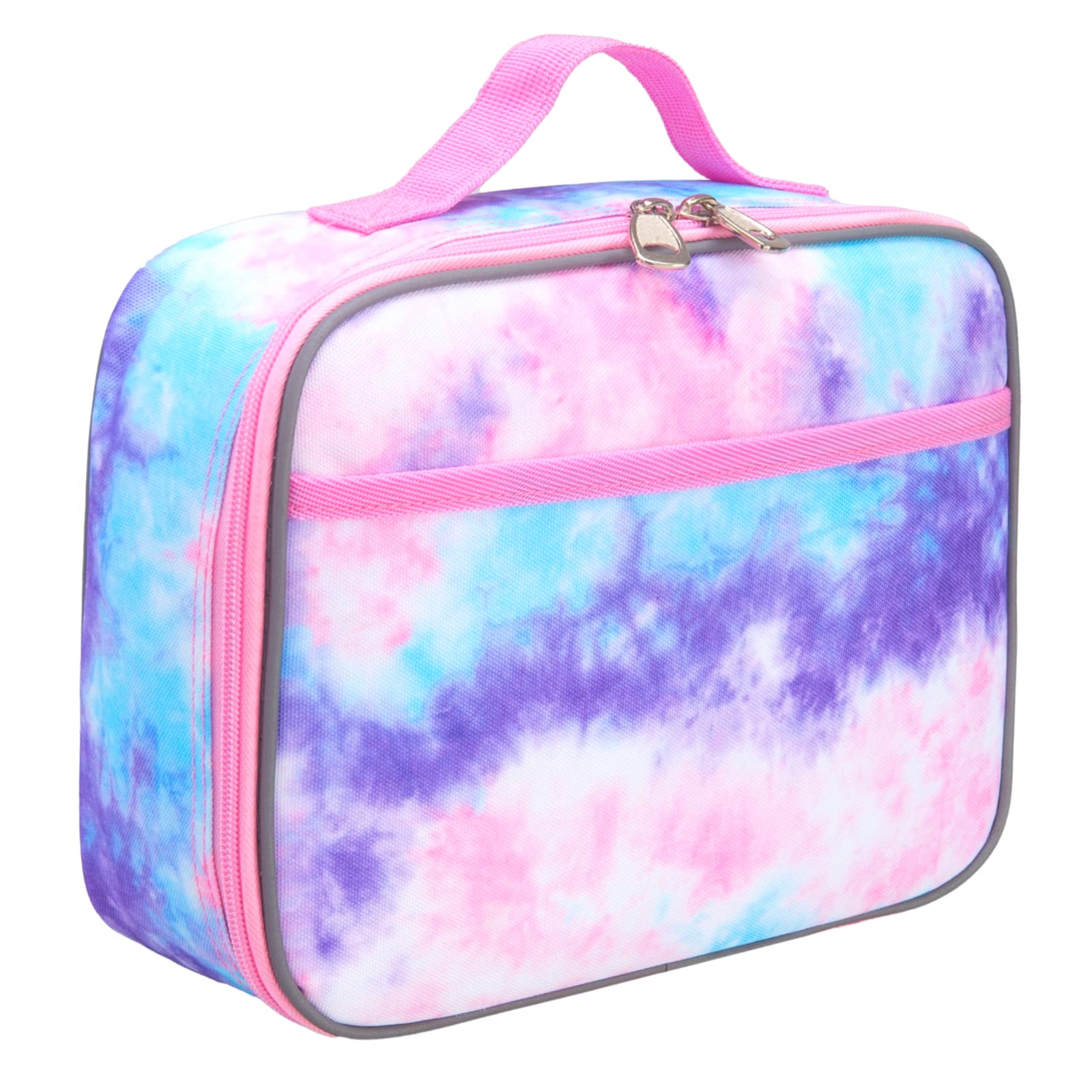 Fenrici Tie Dye Lunch Box for Kids, Girl's Lunch Box, Soft Sided Compartments, Spacious Girl's Lunch Bag for School, BPA Free, Food Safe,10.8in x 8.5in x 2.8in, Pink Tie Dye