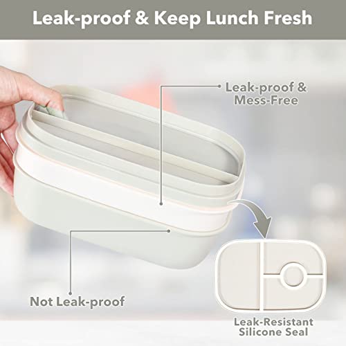 Caperci Stackable Bento Box Adult Lunch Box - 3 Layers All-in-One Lunch Containers with Multiple Compartments for Adults & Kids, 55 oz Large Capacity, Built-in Utensil Set & BPA Free (White)