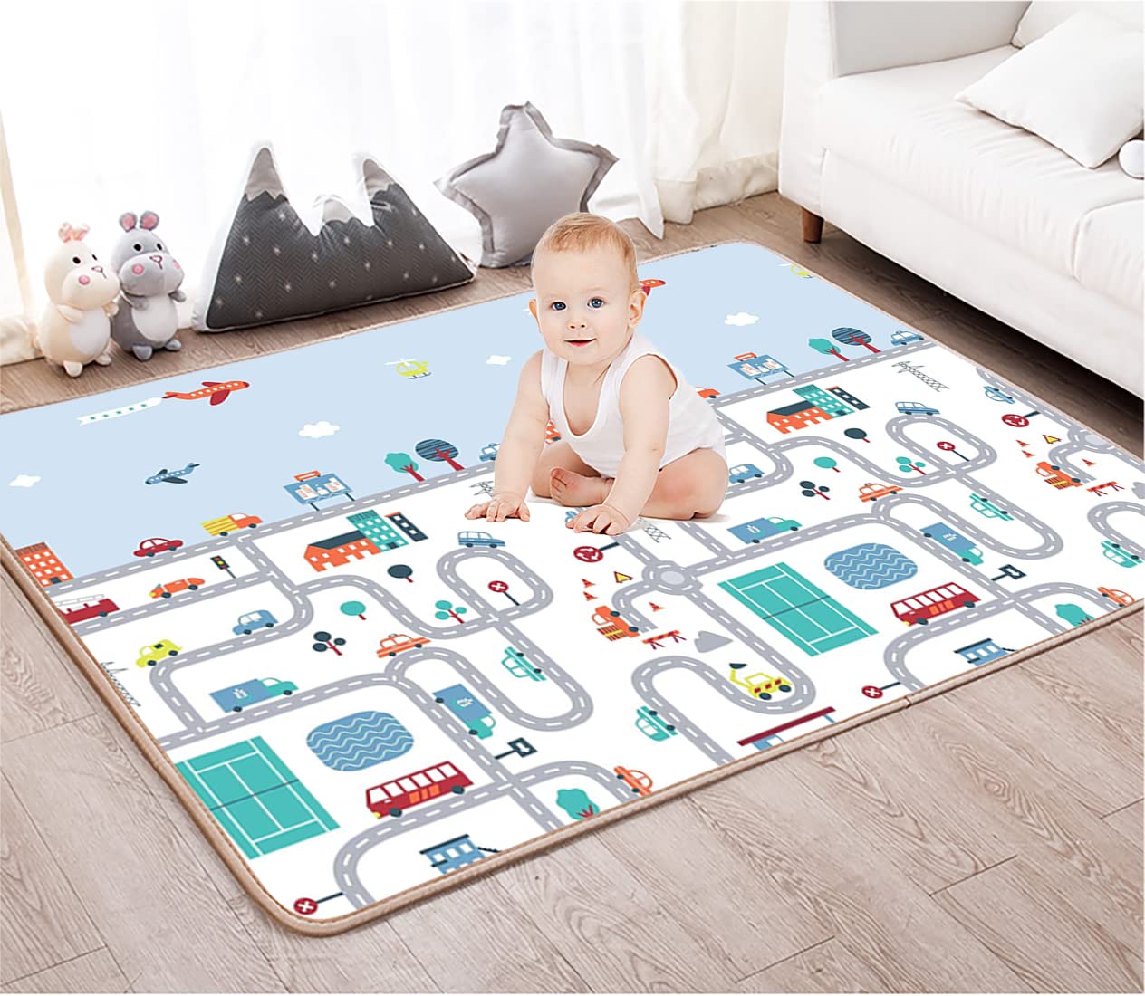 HOMTOL Baby Play Mat, Reversible Foam Playmat, 59"x70" Toddlers Infants Crawling Mat, Kids Activity Mats for Floor, Non-Slip Double Sided