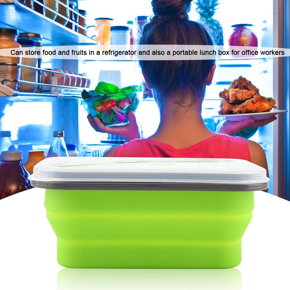 Aramox Lunch Box, 600ml Silicone Collapsible Portable Lunch Box Bowl Folding Food Storage Container Microwave Box (Green)
