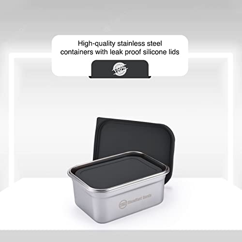 Stainless Steel Containers with Lids for Food Storage β Set of 3 Stackable Stainless Steel Snack Containers for kids β Leakproof Rectangle Bento Boxes for Meal Prep, Snacks, Black