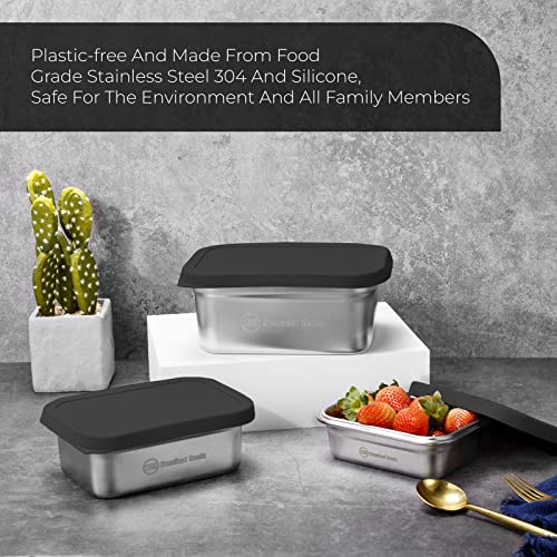 Stainless Steel Containers with Lids for Food Storage β Set of 3 Stackable Stainless Steel Snack Containers for kids β Leakproof Rectangle Bento Boxes for Meal Prep, Snacks, Black