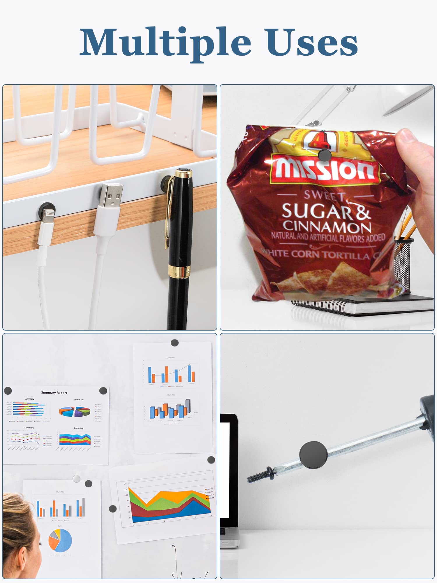 SMARTAKE 45 Pcs Refrigerator Magnets, Small Round Fridge Magnets, Multi-Use Premium Epoxy Coating Office Magnets for Fridge, Whiteboard, Dry Erase Board in Home, Kitchen, Office and School (Black)