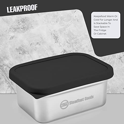 Stainless Steel Containers with Lids for Food Storage β Set of 3 Stackable Stainless Steel Snack Containers for kids β Leakproof Rectangle Bento Boxes for Meal Prep, Snacks, Black