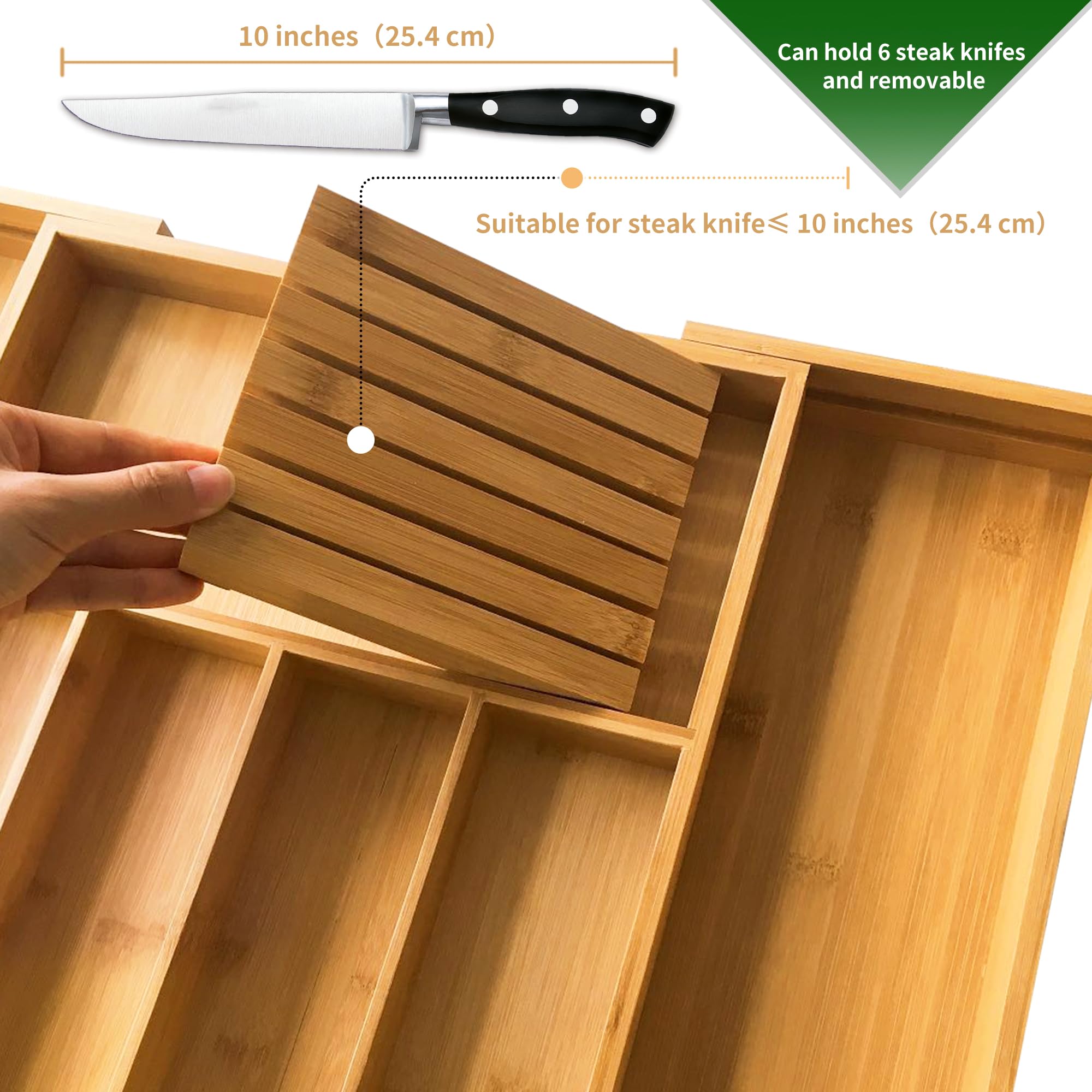 VaeFae Bamboo Silverware Drawer Organizer Kitchen and Acacia Silverware Caddy with Handle