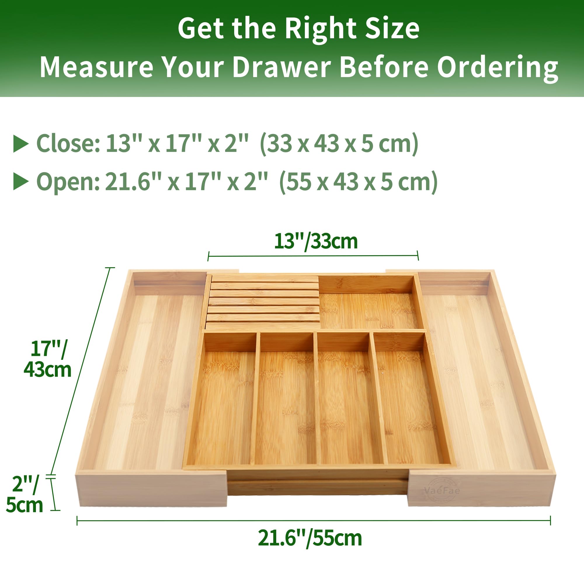 VaeFae Bamboo Silverware Drawer Organizer Kitchen and Acacia Silverware Caddy with Handle