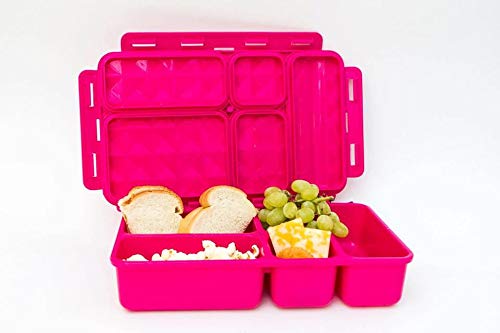 Go Green Lunch Box Lunch Box Set With 5 Compartment Leak-Proof Bento Lunch Box, Insulated Carrying Bag, Beverage Bottle, and Gel Freezer Pack Adults and Kids Unicorn Blue Pink (Magical Sky)