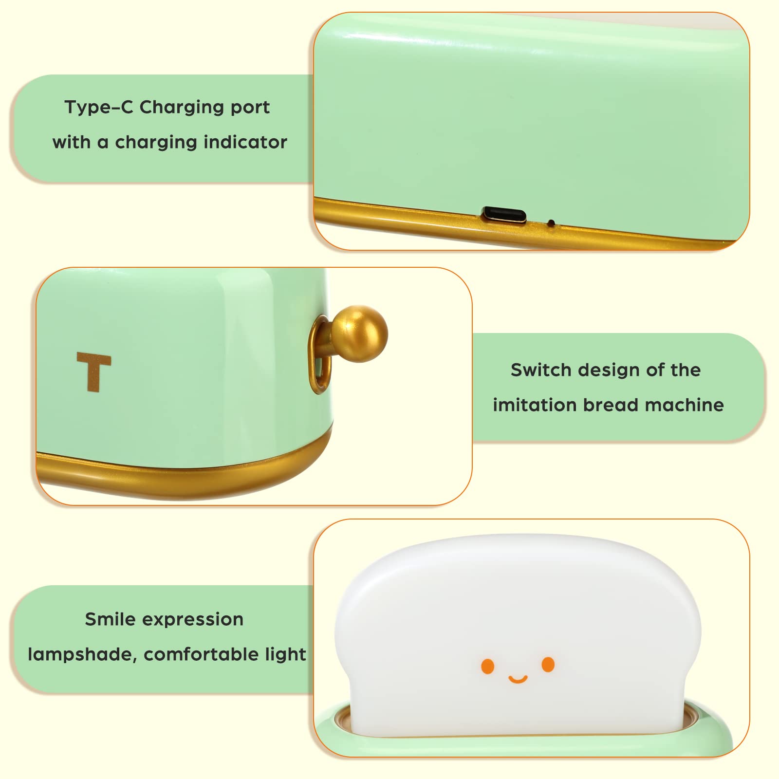 3 Pieces Toast Lamp Cute Night Light USB Cute Desk Small Toast Light LED Dimmable Warm Lamp Toast Night Lamp Bedside Sleep Lamps for Bedroom, Living Room, Desk Decorations