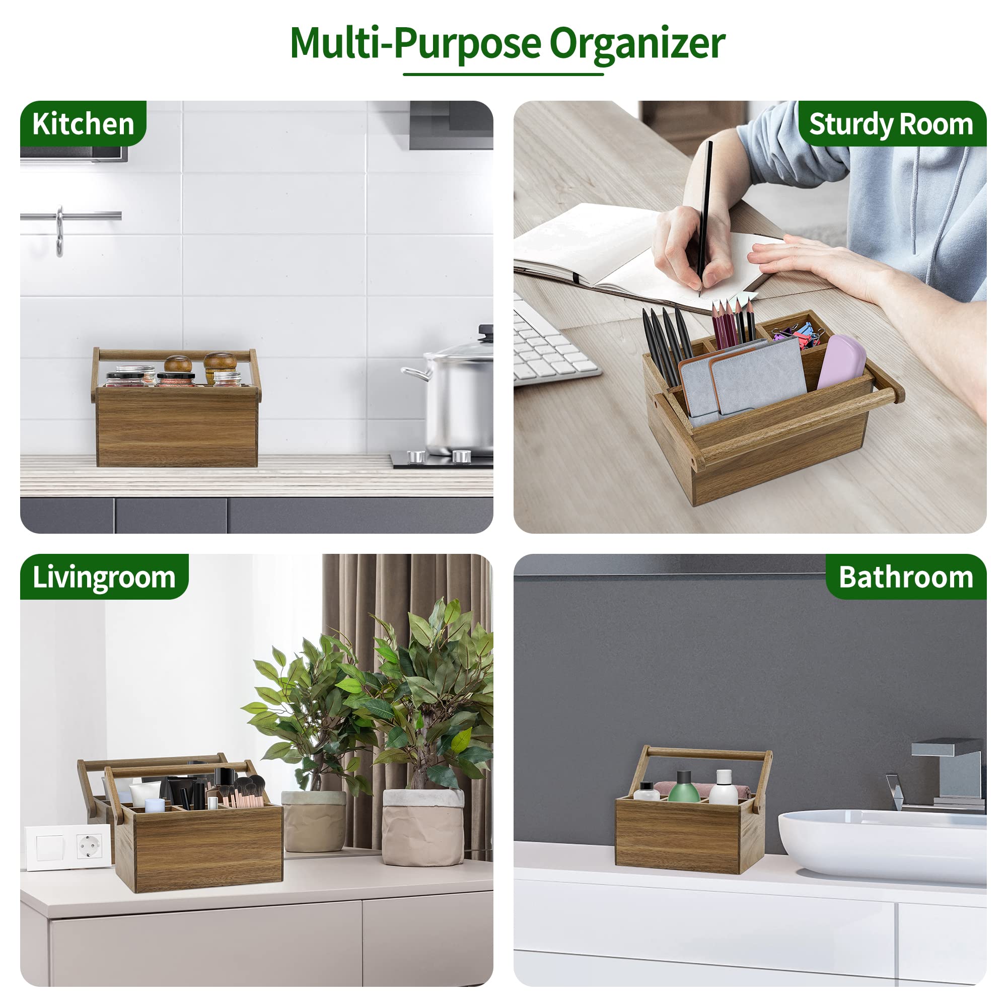 VaeFae Bamboo Silverware Drawer Organizer Kitchen and Acacia Silverware Caddy with Handle