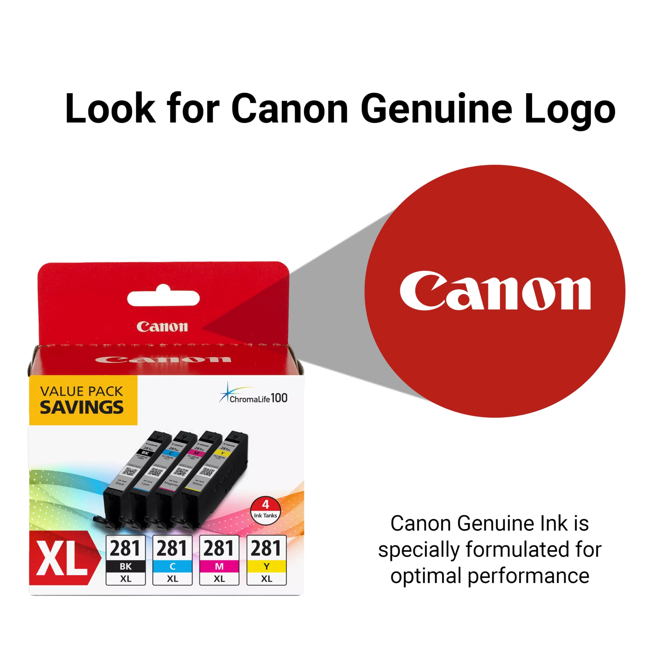 Canon CLI-281 XL Black, Cyan, Magenta and Yellow 4 Ink Pack Compatible to printer TR8520, TR7520, TS9120 Series,TS8120 Series, TS6120 Series, TS9521C, TS9520, TS8220 Series, TS6220 Series