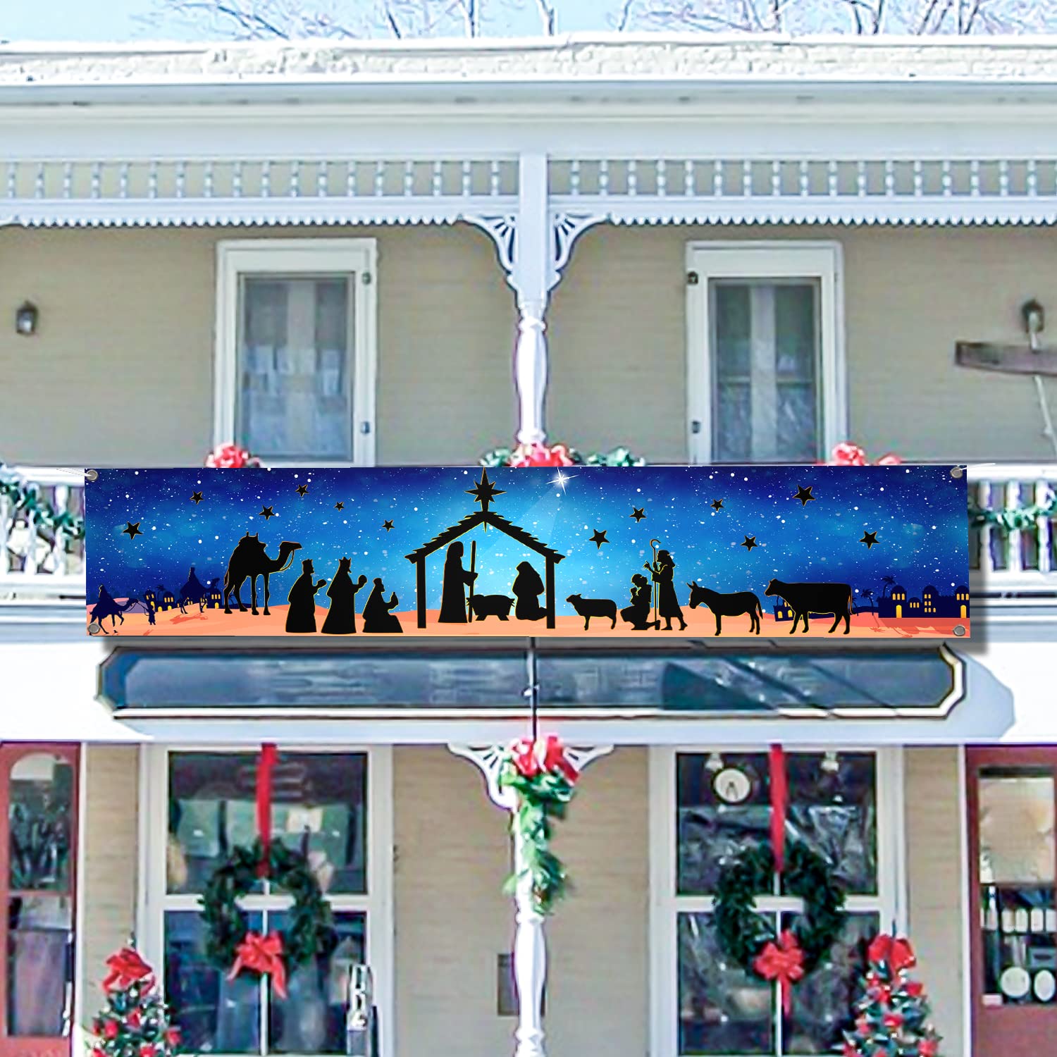 Holy Nativity Christmas Decorations Banner Manger Scene Religious Christmas Yard Sign Banner for Merry Christmas Xmas Outdoor Decorations