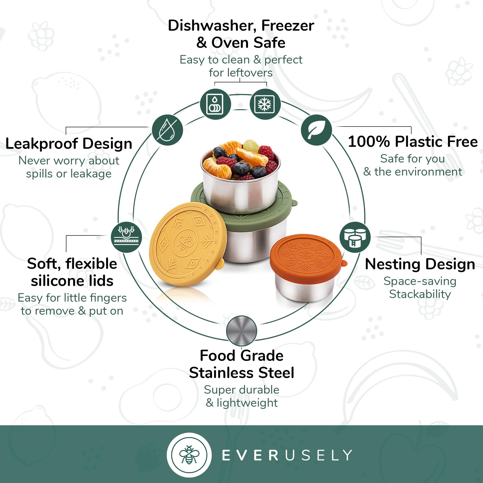 Everusely Stainless Steel Containers with Lids Ultimate Lunch Bundle (Muted Rainbow)