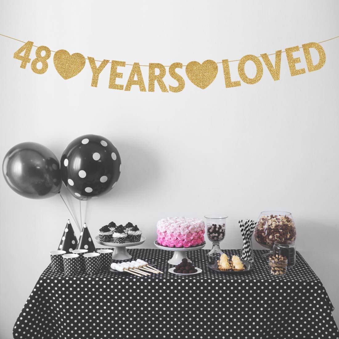 Gold Happy 48th Birthday Banner, Glitter 48 Years Old Woman or Man Party Decorations, Supplies