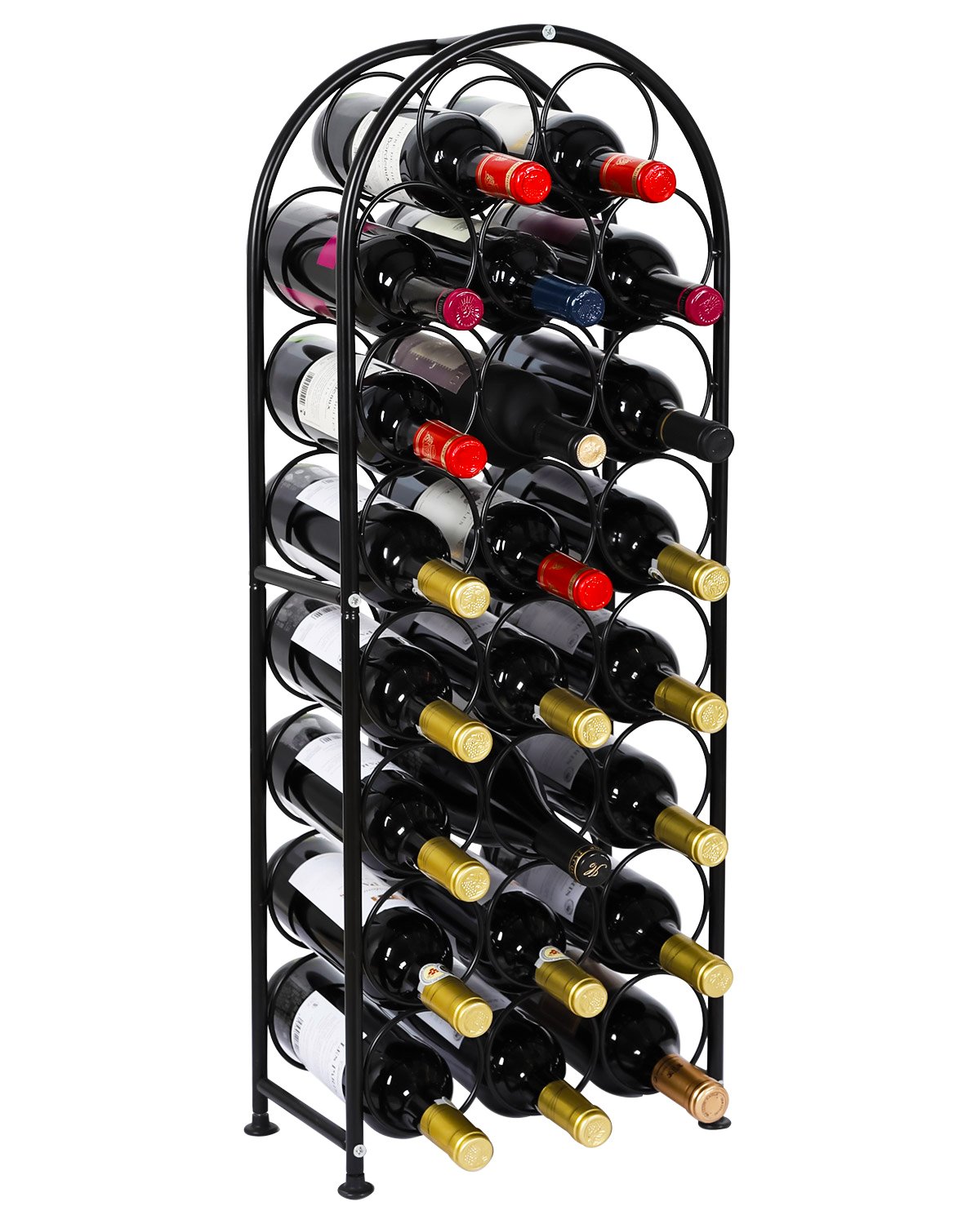 PAG 23 Bottles Arched Freestanding Floor Metal Wine Rack Wine Bottle Holders Stands, Black