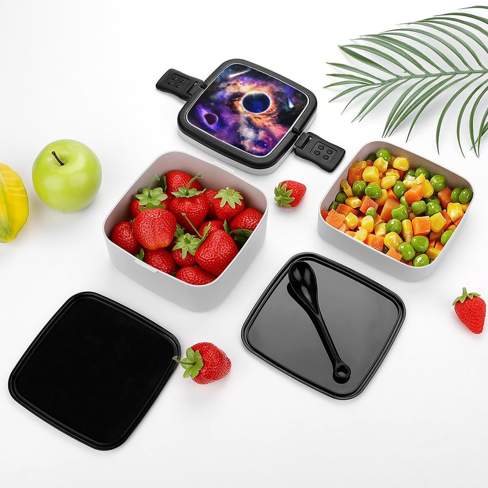 Big Bang Solar System Planet Lunch Box Adult Double Layer Bento Box Leak Proof Travel Containers with Spoon for Hot Food Office