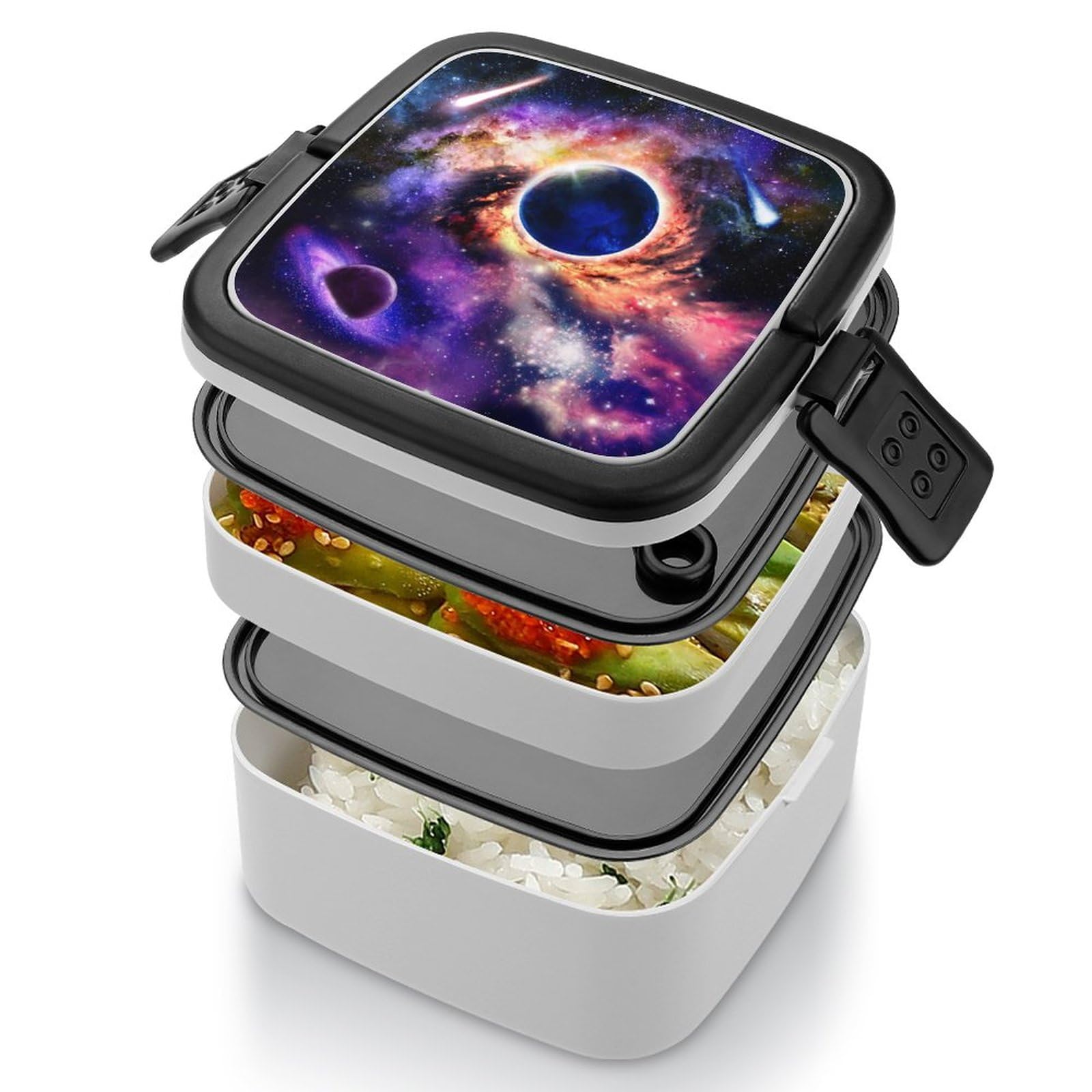Big Bang Solar System Planet Lunch Box Adult Double Layer Bento Box Leak Proof Travel Containers with Spoon for Hot Food Office