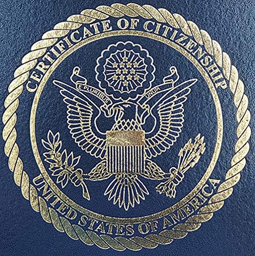 U.S. Citizenship and Naturalization Certificate Holder. Gold American Eagle logo 'Certificate of Citizenship', Padded with cover.