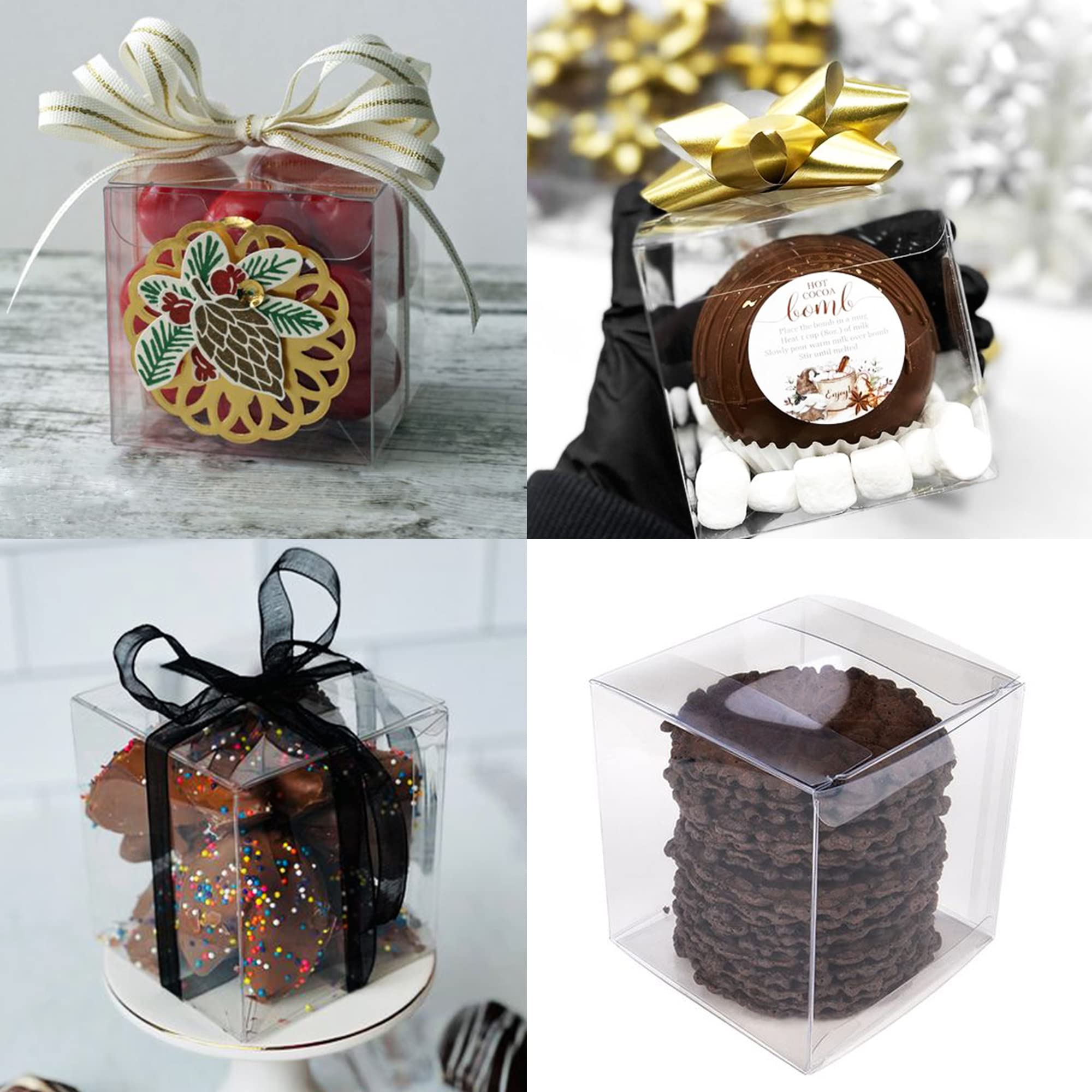 XP-ART 30 PCS Clear Favor Boxes,4 x 4 x 4 inch Plastic Clear Gift Boxes for Wedding,Birthday,Easter Mother's Father's Day Party