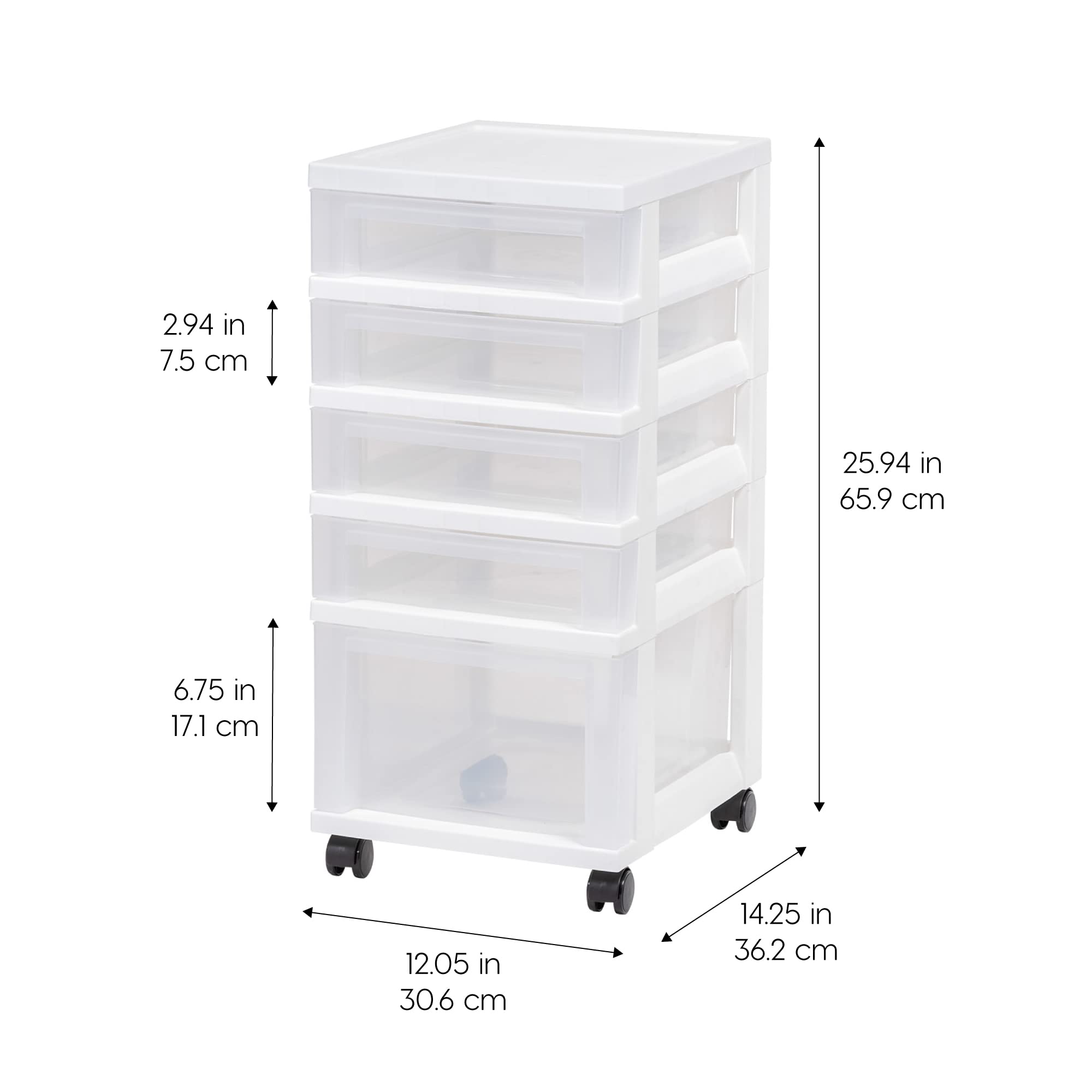 IRIS USA MC-341-NS Storage Drawer Cart, 5 WHT CLR, White