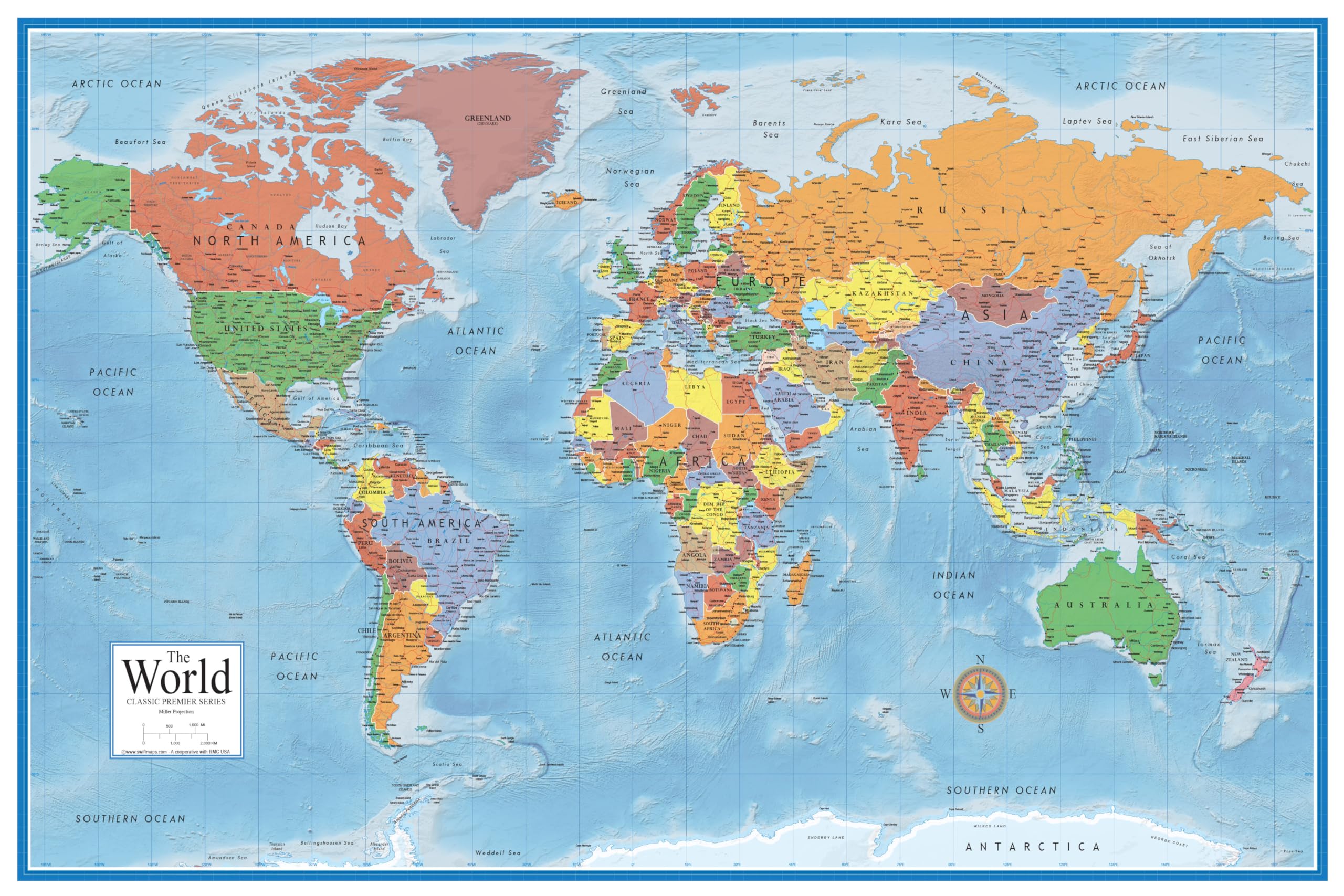 24x36 World and USA Classic Premier 3D Two Wall Map Set (Laminated)