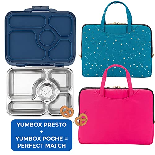 Yumbox® Presto Leakproof Stainless Steel Bento Box (Santa Fe Blue) 4 compartments plus treat well, Lightweight, Premium Durable Materials, Silicone seal, Stainless Steel Tray, Easy open Latch