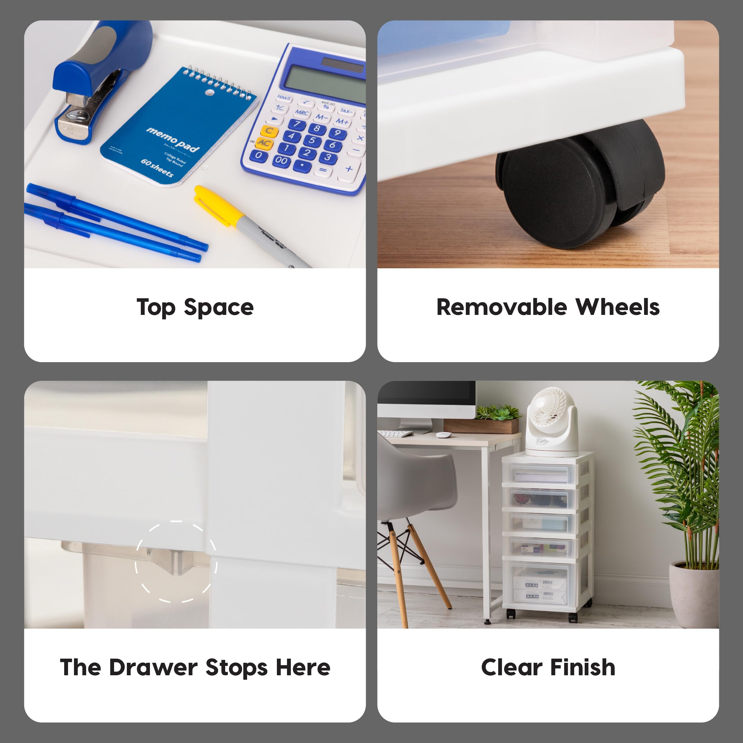 IRIS USA MC-341-NS Storage Drawer Cart, 5 WHT CLR, White