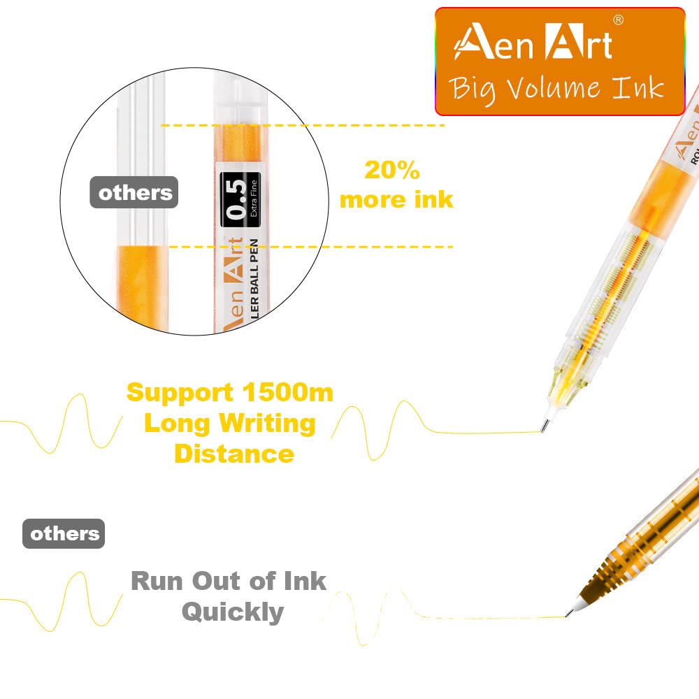 Liquid Ink Rolling Ball Stick Pens, Extra Fine Point (0.5mm) Rollerball Pens, Fine Tip 24-Pack Multicolor Ink Pen for Writing
