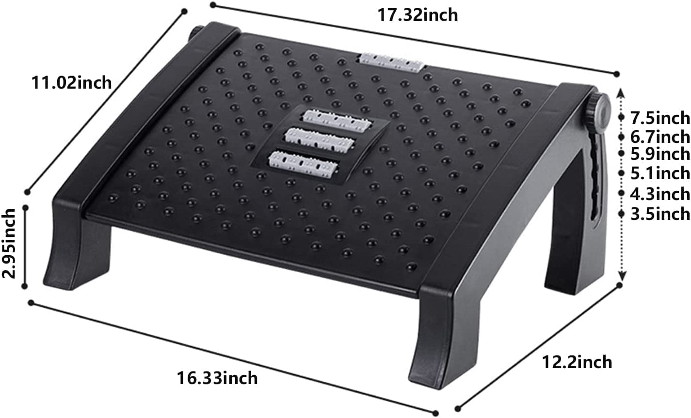 Foot Rest,6 Height Adjustable Foot Rest for Under Desk at Work,Ergonomic Under Desk Footrest with Massage Particle and Rollers,Office Under Desk Foot Stool for Promote Leg Circulation,Relieve Pressure