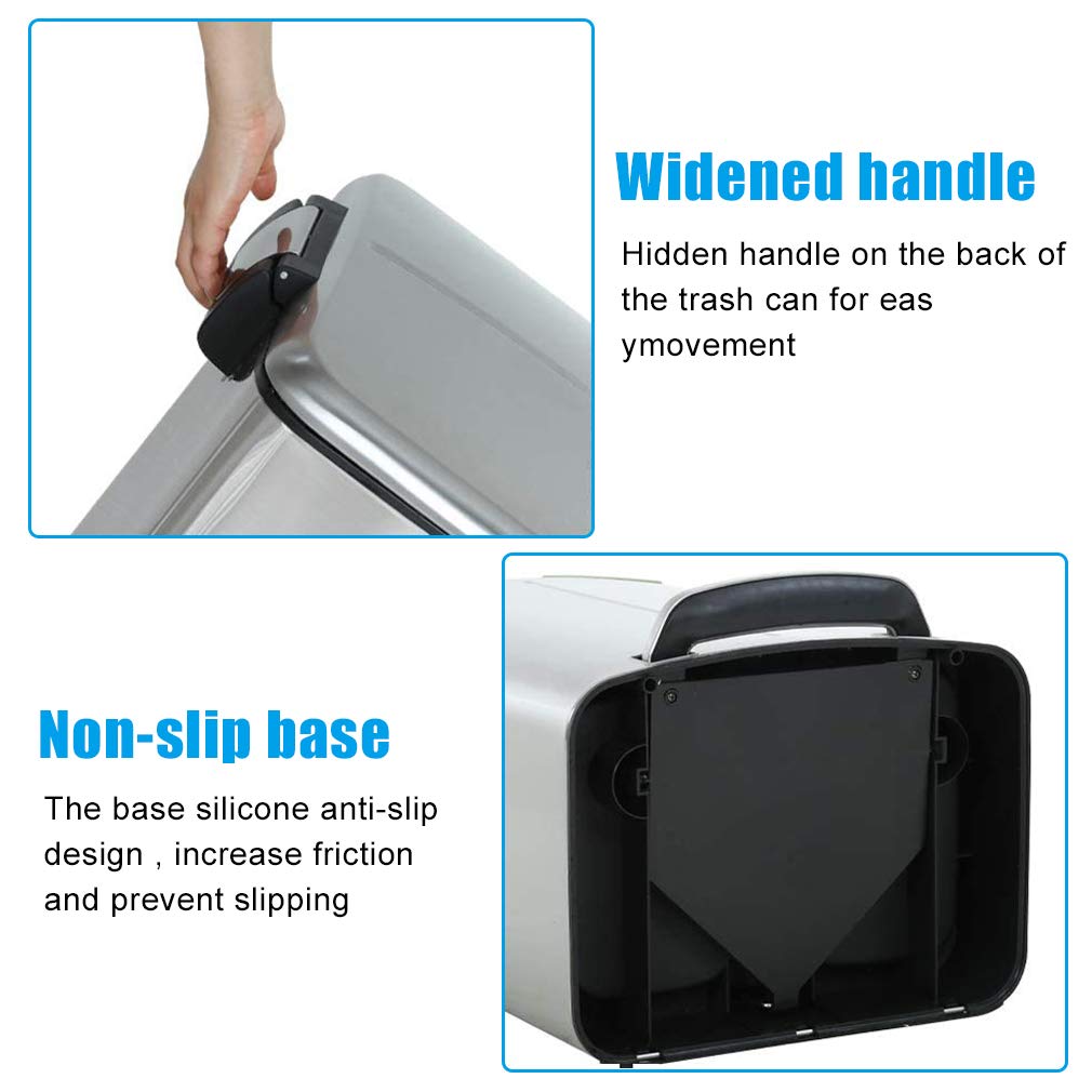 Kitchen Trash Can with Lid & Double Barrel for Bedroom Bathroom Office High Capacity Step Trash Bin Fingerprint-Proof Brushed Stainless Steel Garbage Can 10 Gallon/ 40L