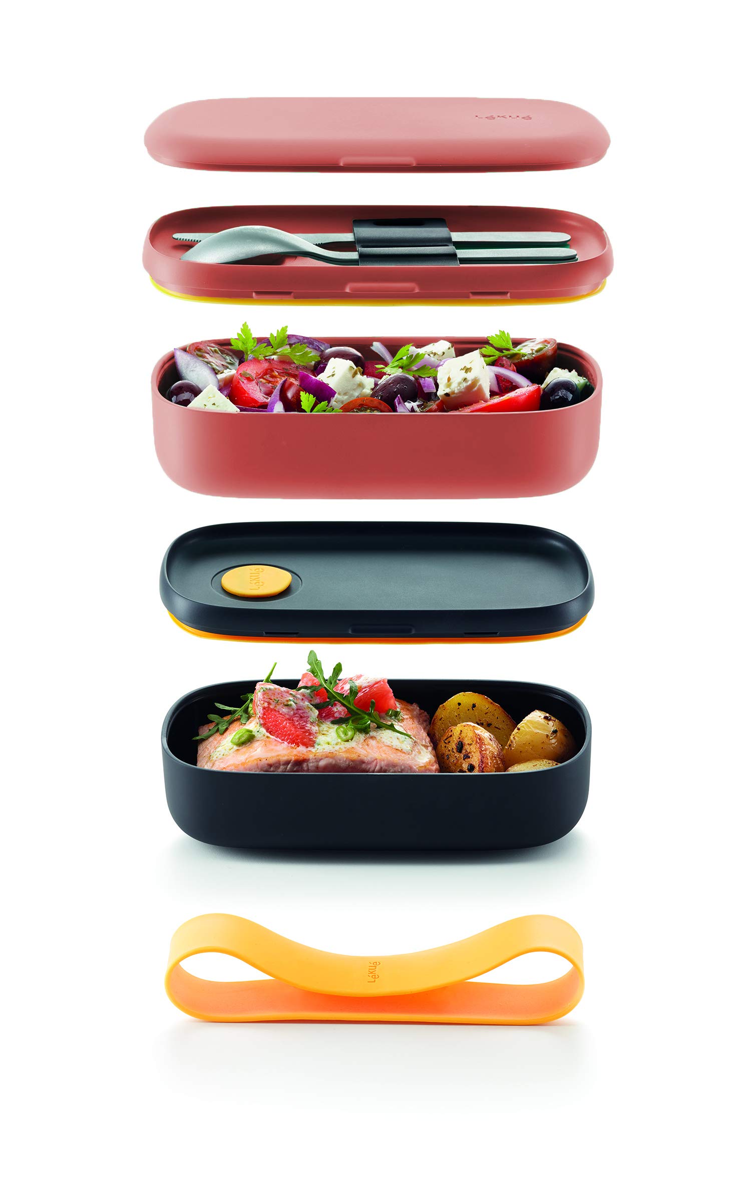 Lekue LunchBox-To-Go Travel Container Set, Coral