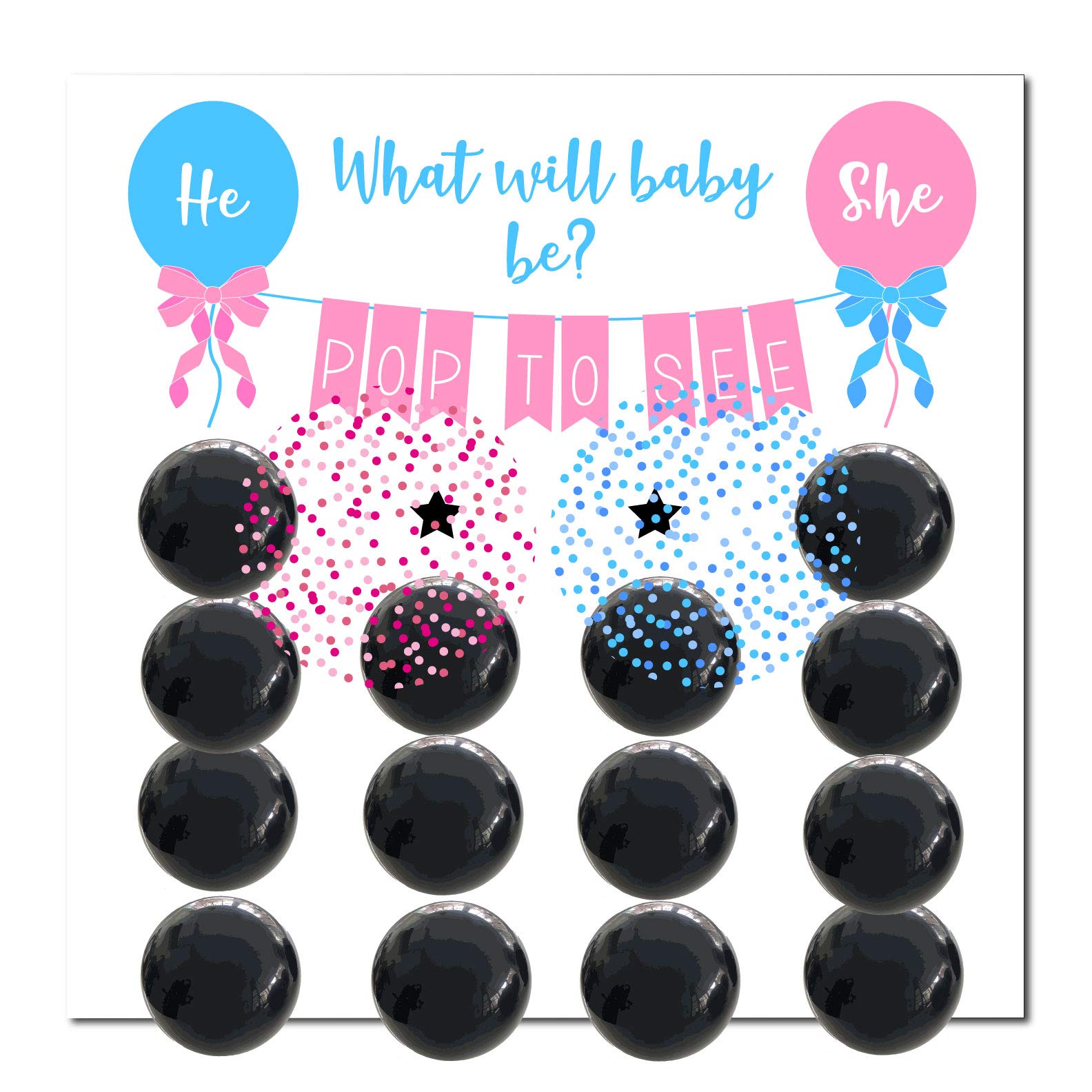 Rool - Gender Reveal Ideas Party Supplies Game Pack - Gender Reveal Dart Board Game, Balloon for Girl or Boy, Decoration Balloons Confetti, Pink, Blue and Black Gender Reveal Balloons