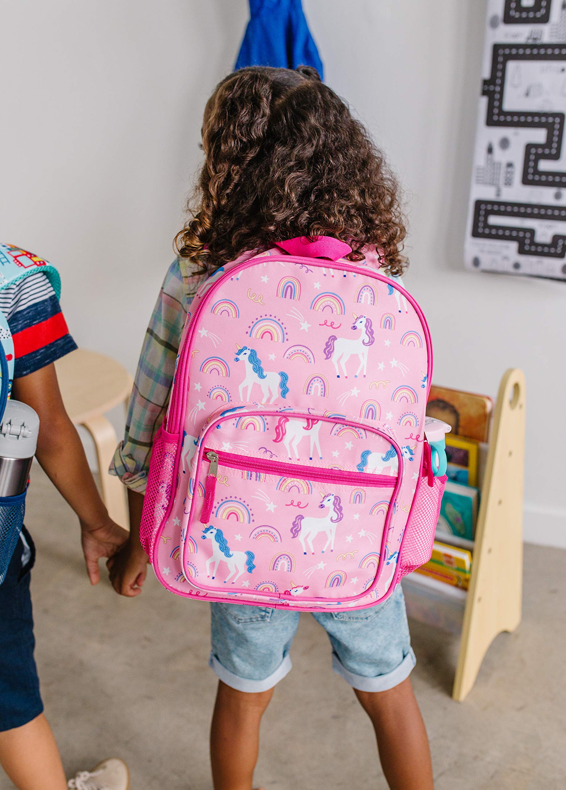 Wildkin Day2Day Backpack, Lunch Box Bag with Nap Mat Bundle (Rainbow Unicorns)