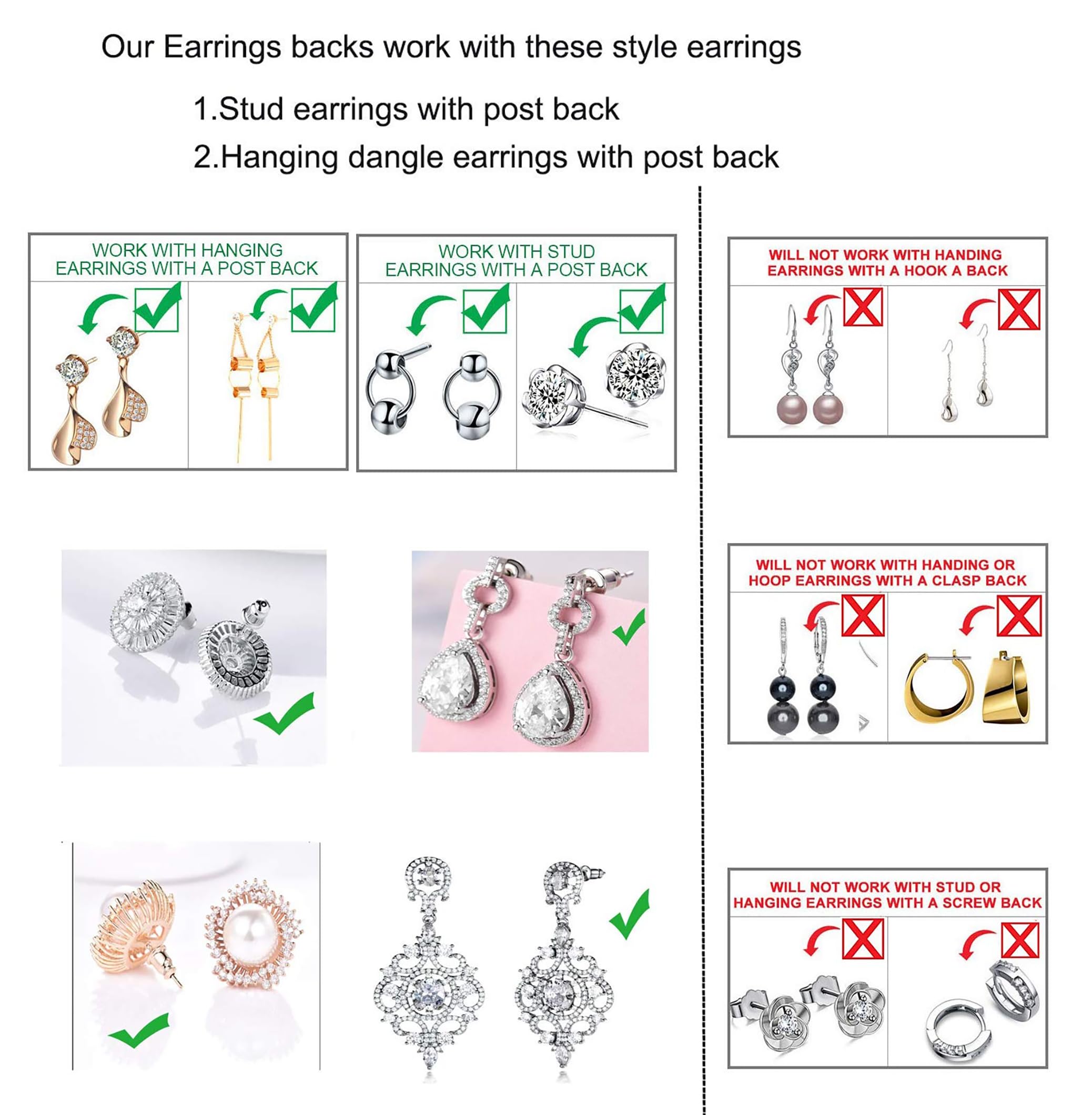 3 Pairs Earring Backs Lifters,925 Sterling Silver Earring Backs for Droopy Ears,Adjustable Hypoallergenic Earring Backs for Heavy Earring (Silver)